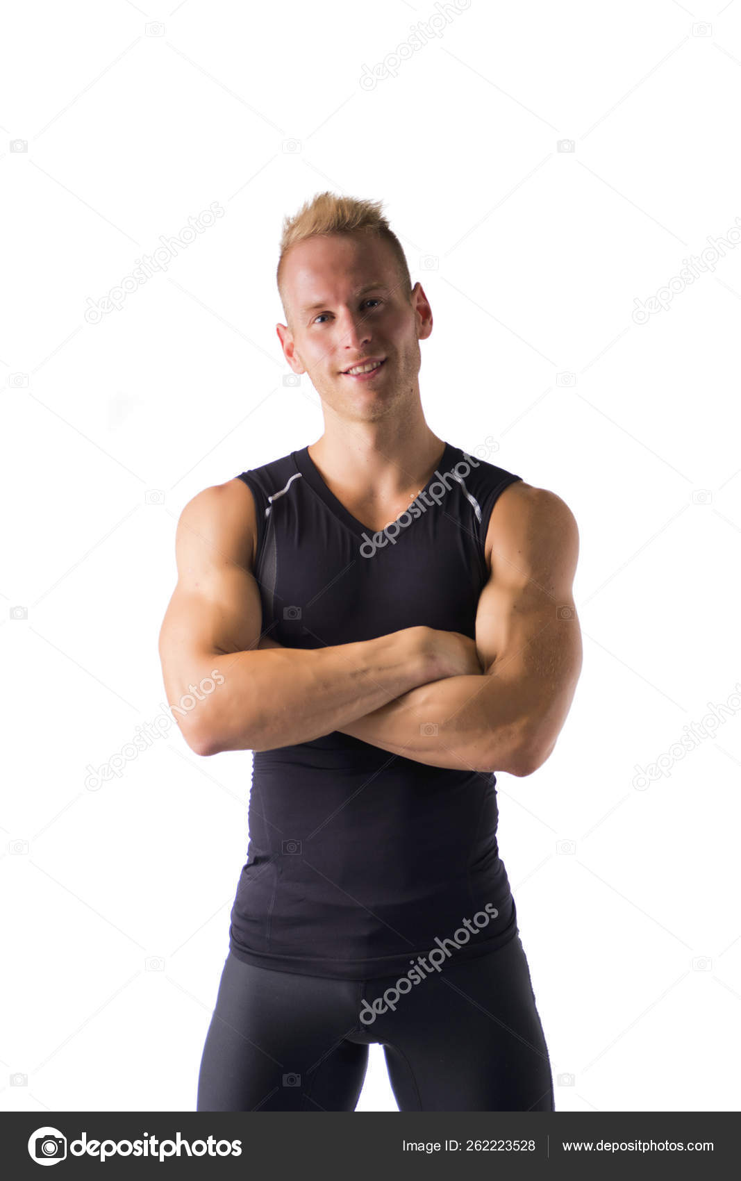 Muscular Male Model Smiling Posing Lot Confidence Arms Crossed His ...