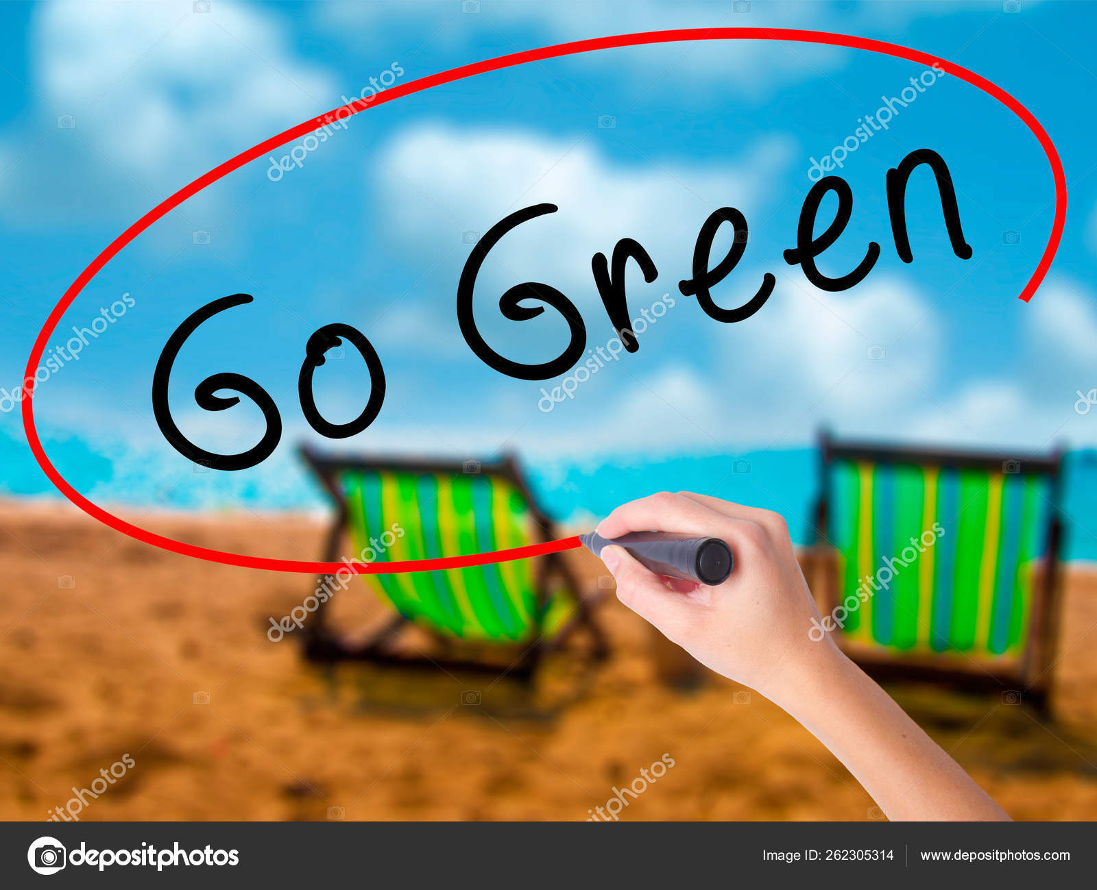 Man Hand Writing Green Black Marker Visual Screen Isolated White Stock ...