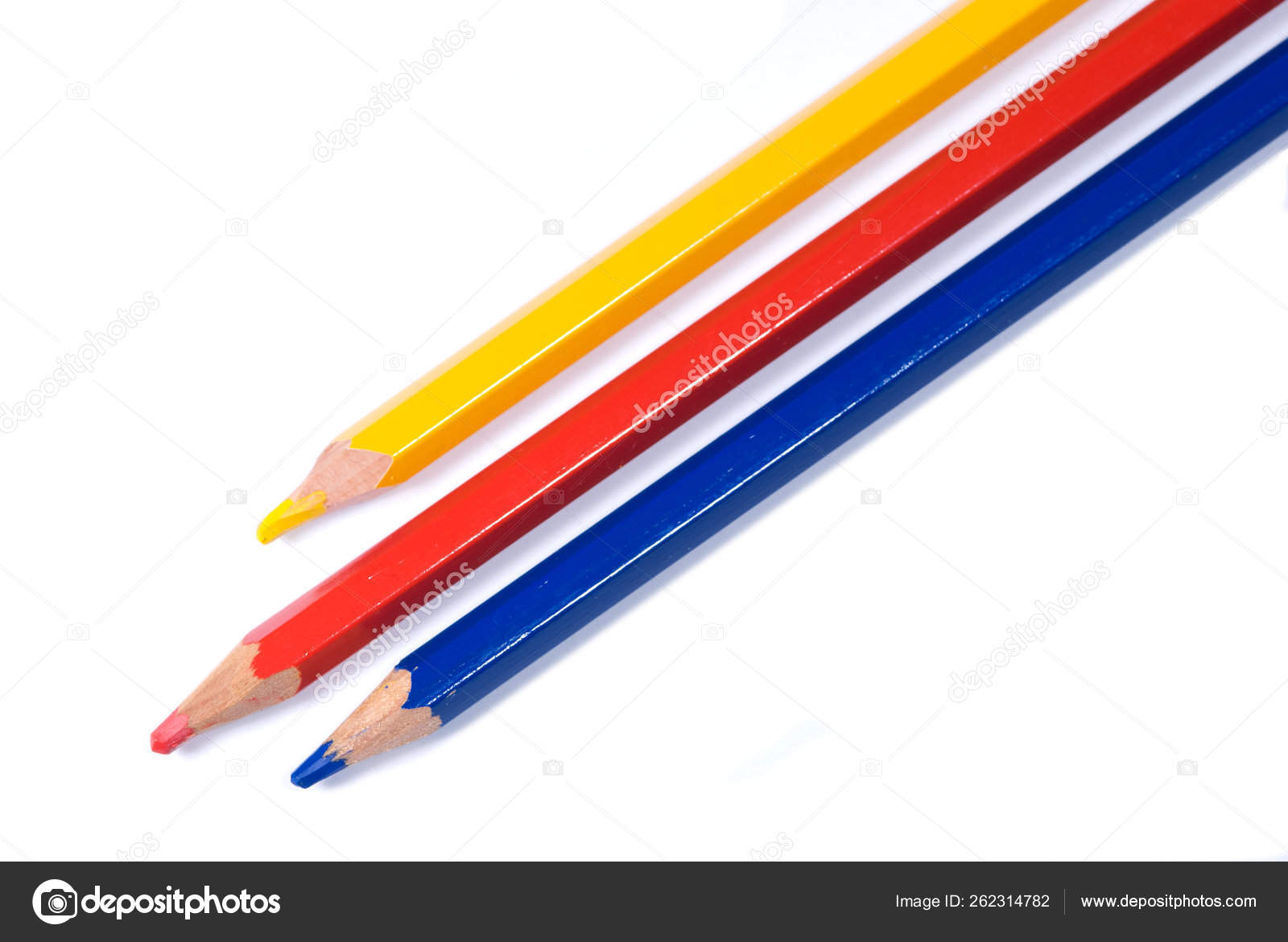 Three Coloured Pencils Primary Colours Yellow Red Blue Isolated White ...