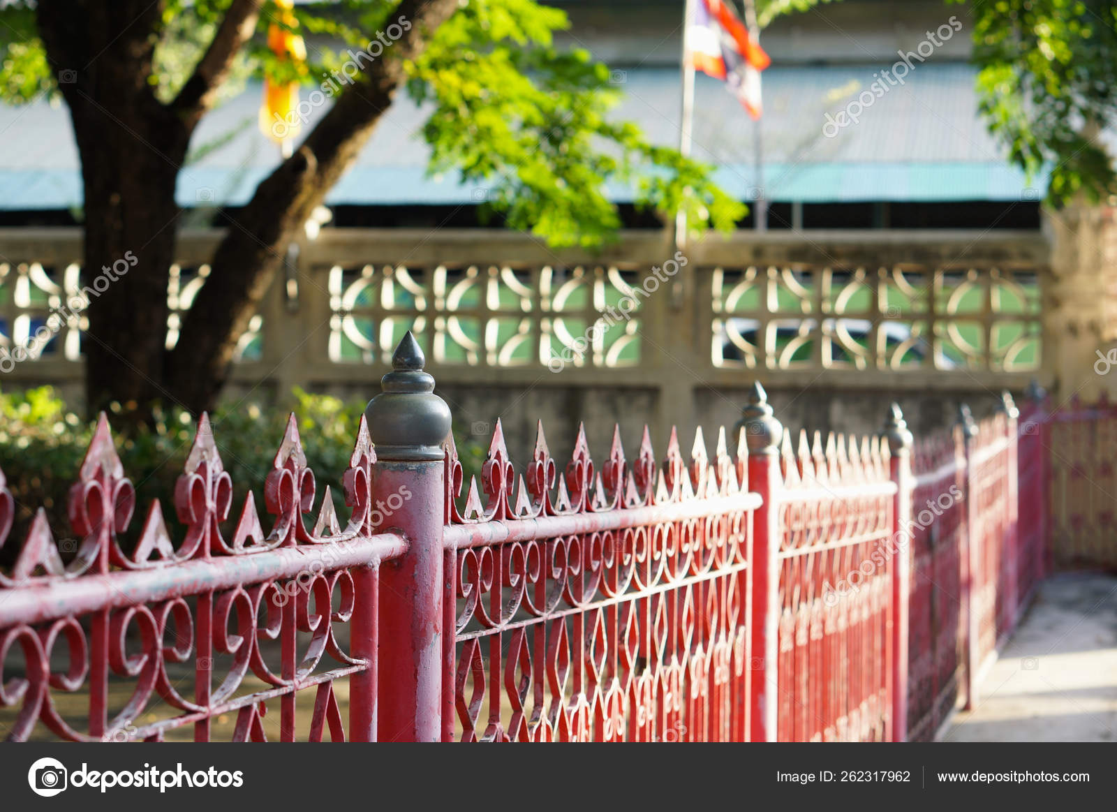 Red Metal Fence Sunlight Feel Warm Safety Stock Photo by ©YAYImages ...
