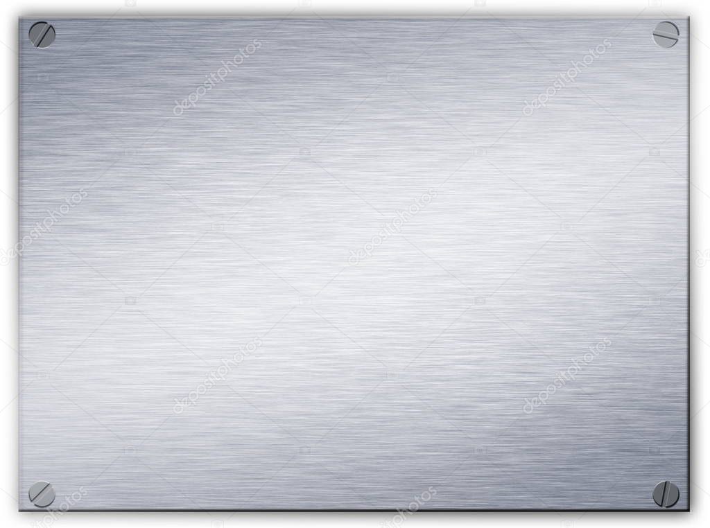Una placa metálica de acero cepillado con tornillos en las esquinas y ...