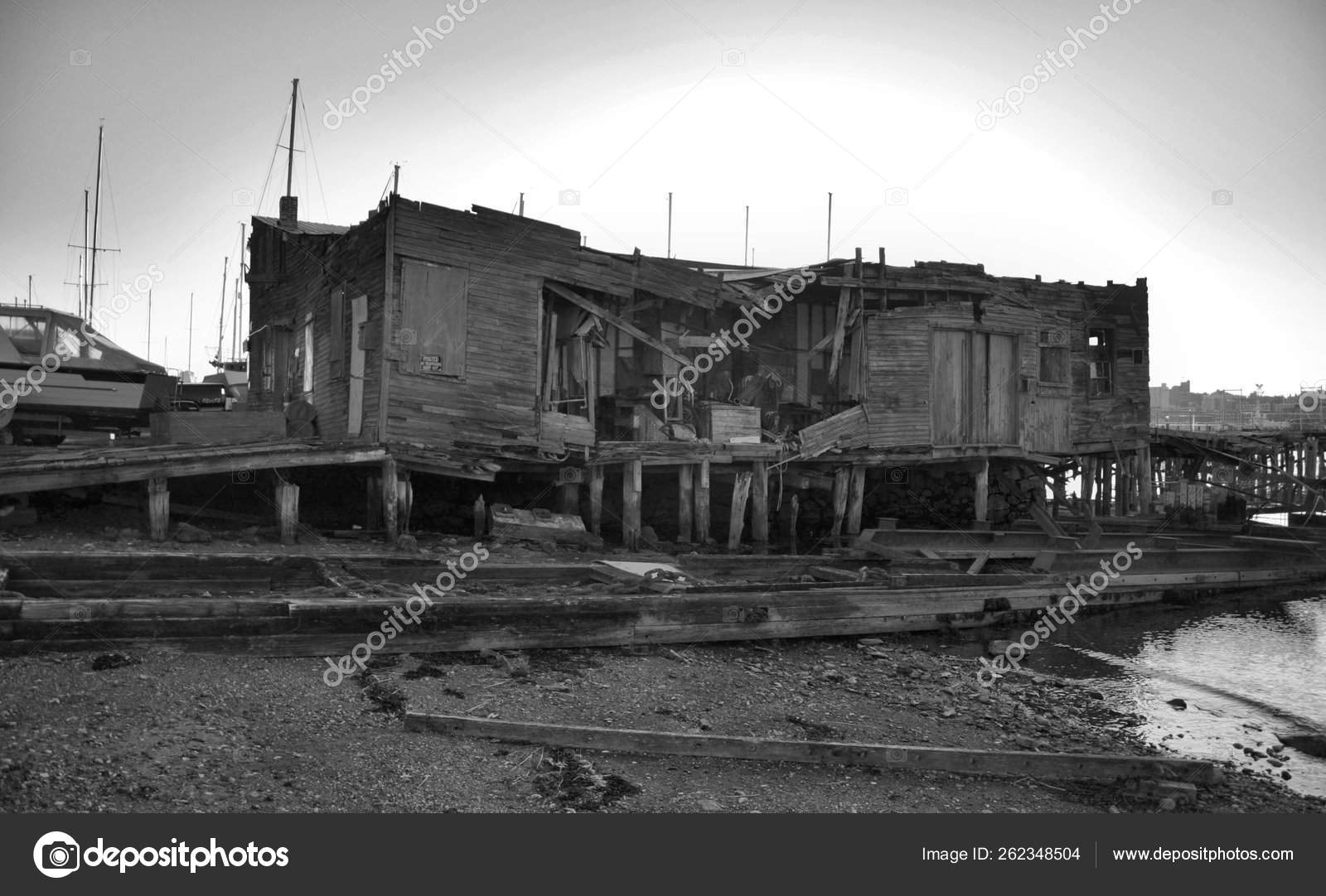 Old Fallen Building Shore Shown Black White Stock Photo by ©YAYImages ...