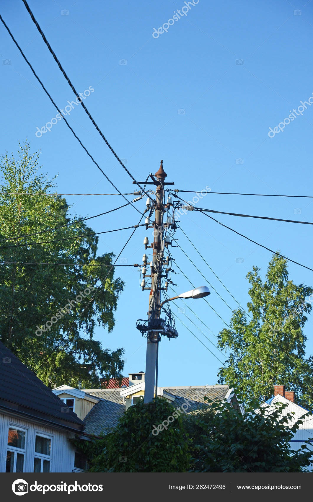 Telephone Electricity Wires Post Urban Environment — Stock Photo ...