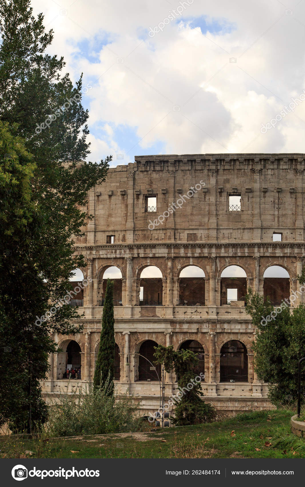 View Amphitheatre Colosseum Built Vespasian Titus Rome Trees Cloudy ...