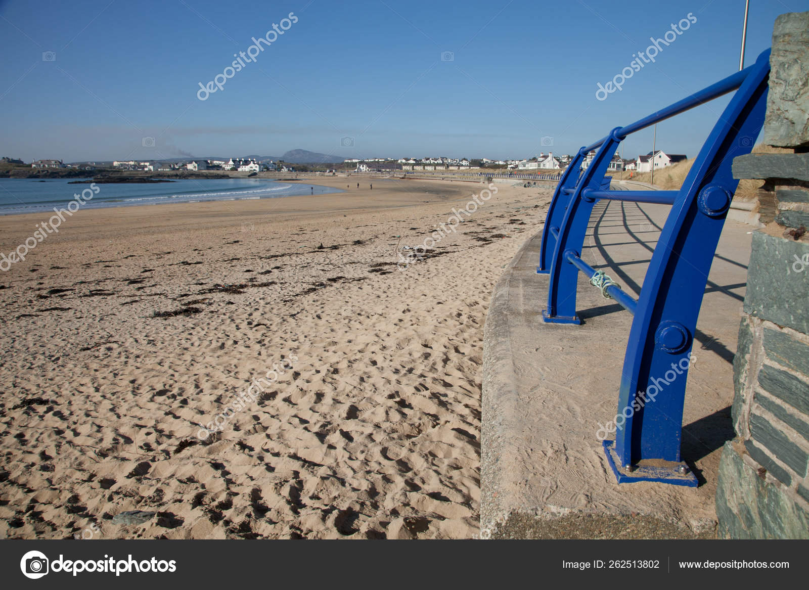 Path Railings Curve Sandy Beach Trearddur Bay Anglesey Wales Stock ...