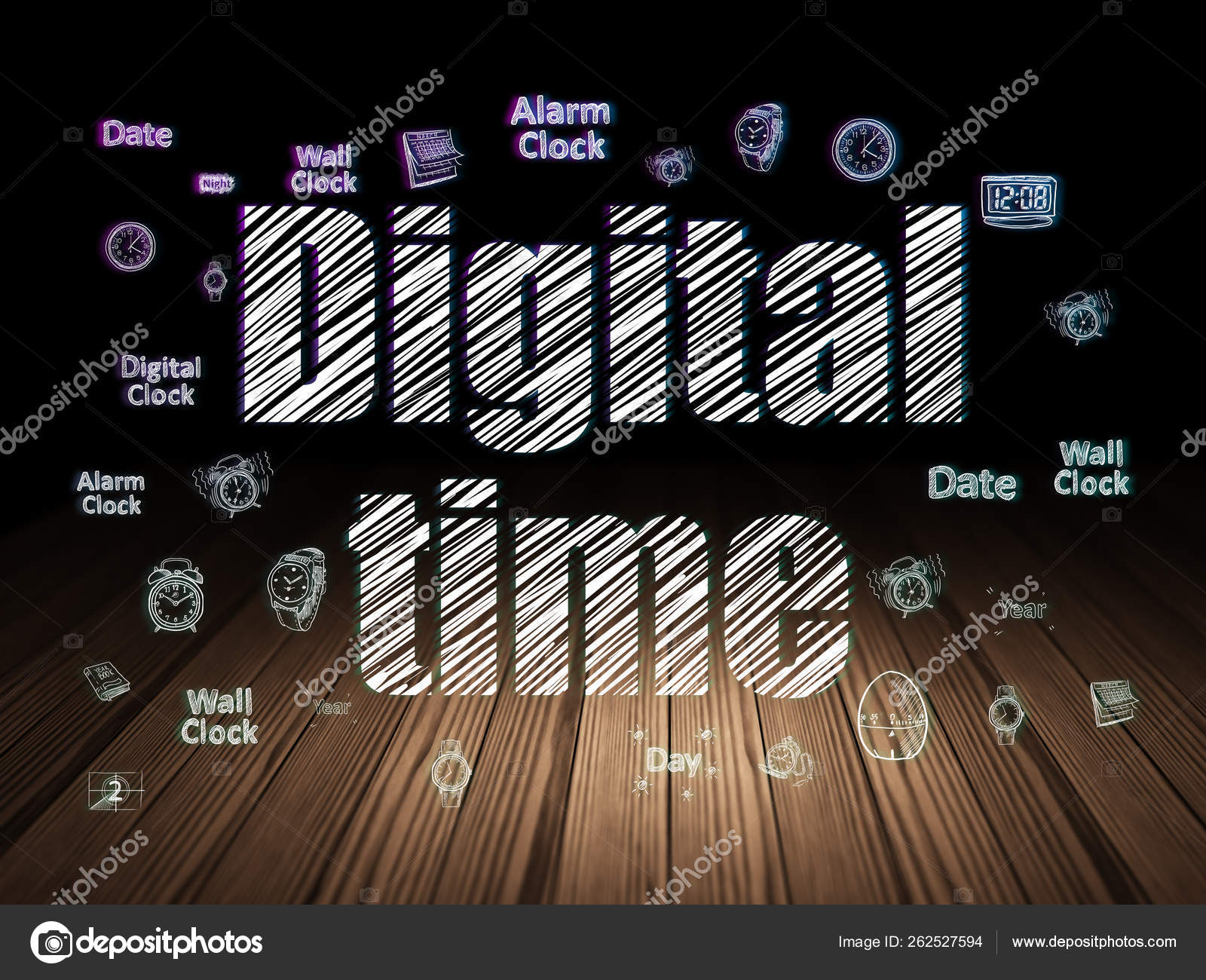 Timeline Concept Glowing Text Digital Time Hand Drawing Time Icons ...