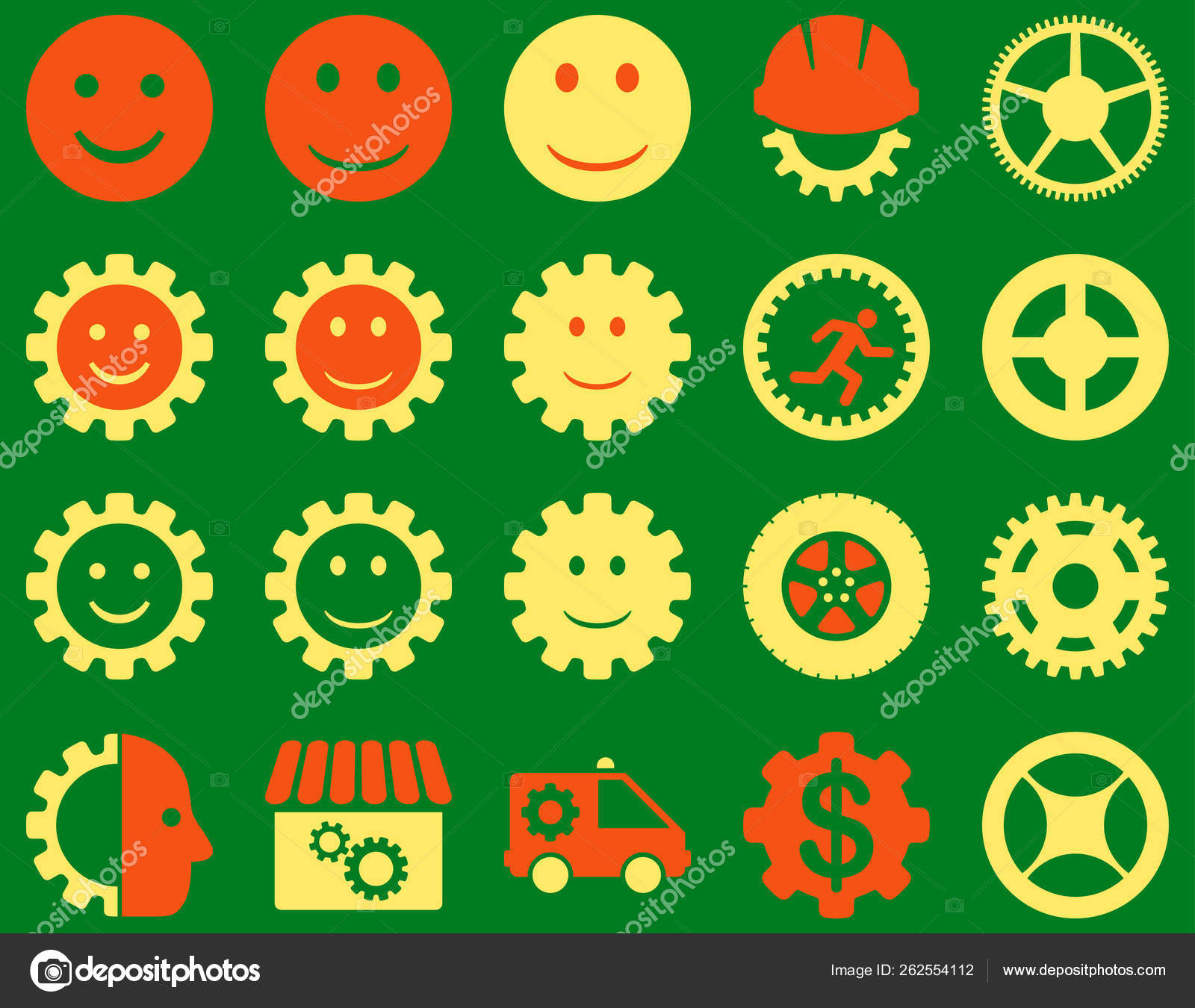 Tools Smile Gears Icons Icon Set Style Bicolor Flat Images Stock Photo ...