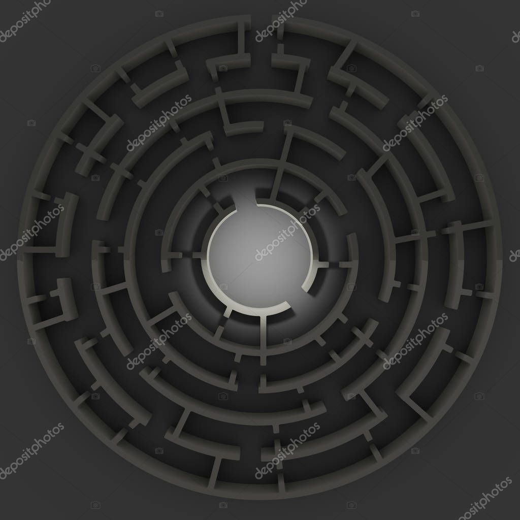 Estructura de laberinto circular con luz rodeada de oscuridad ...
