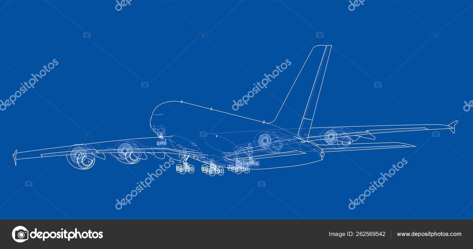 Passenger Aircraft Blueprint Illustration Wire Frame Style Stock Photo ...