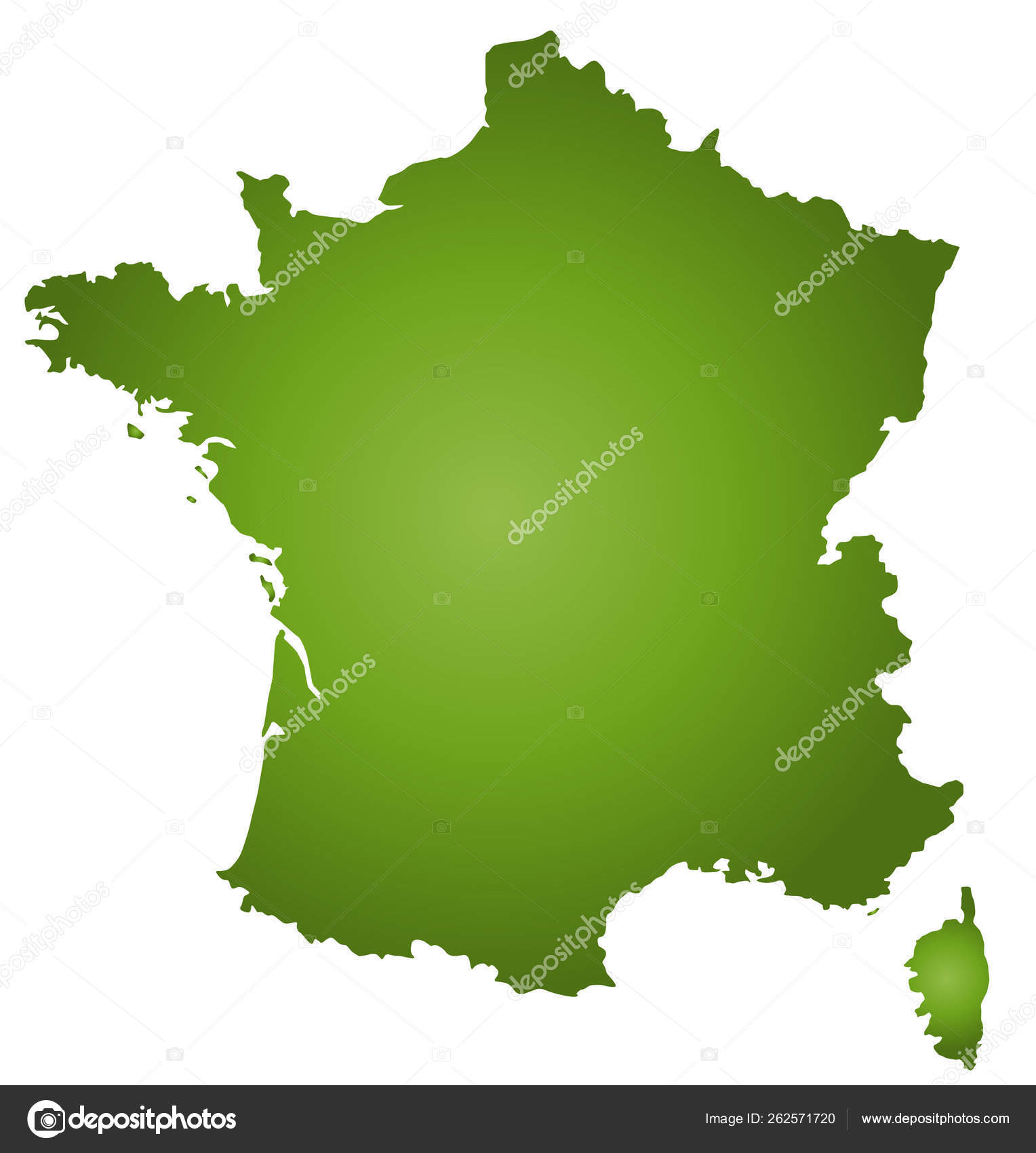 Stylized Map France Green Tone All Isolated White Background Stock ...