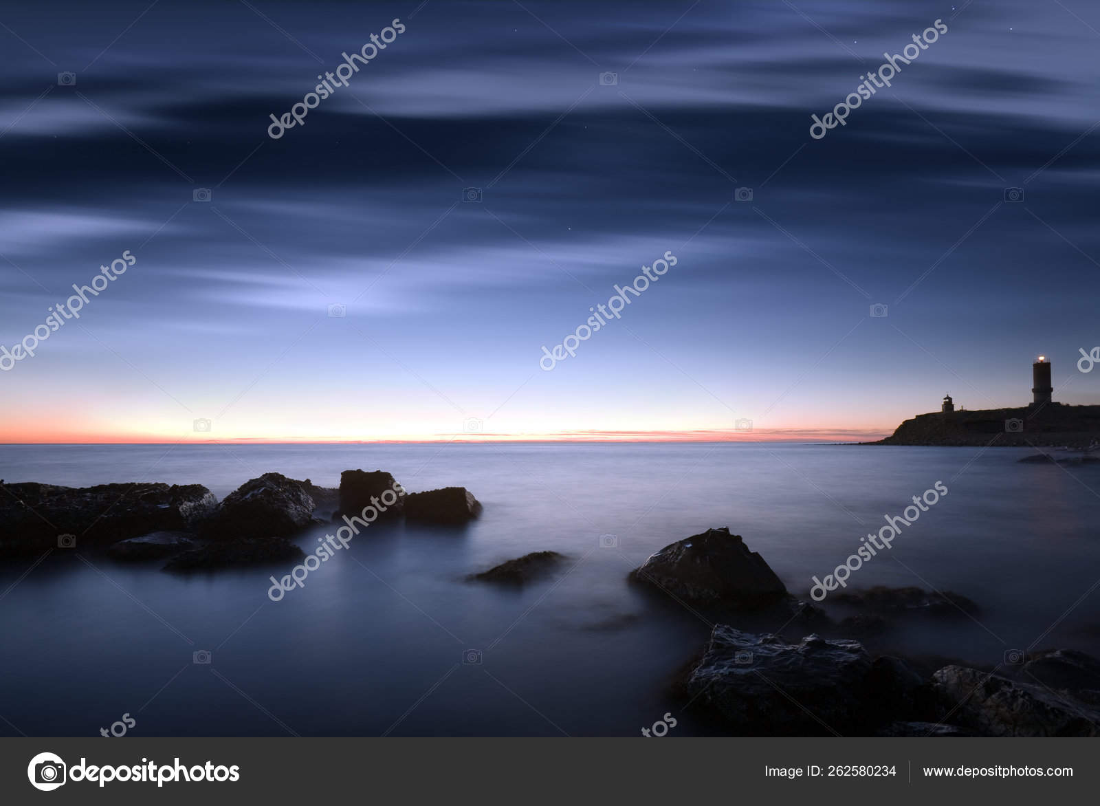Seacoast Decline Sky Light Moon Sun Long Exposure Wide Corner Stock ...