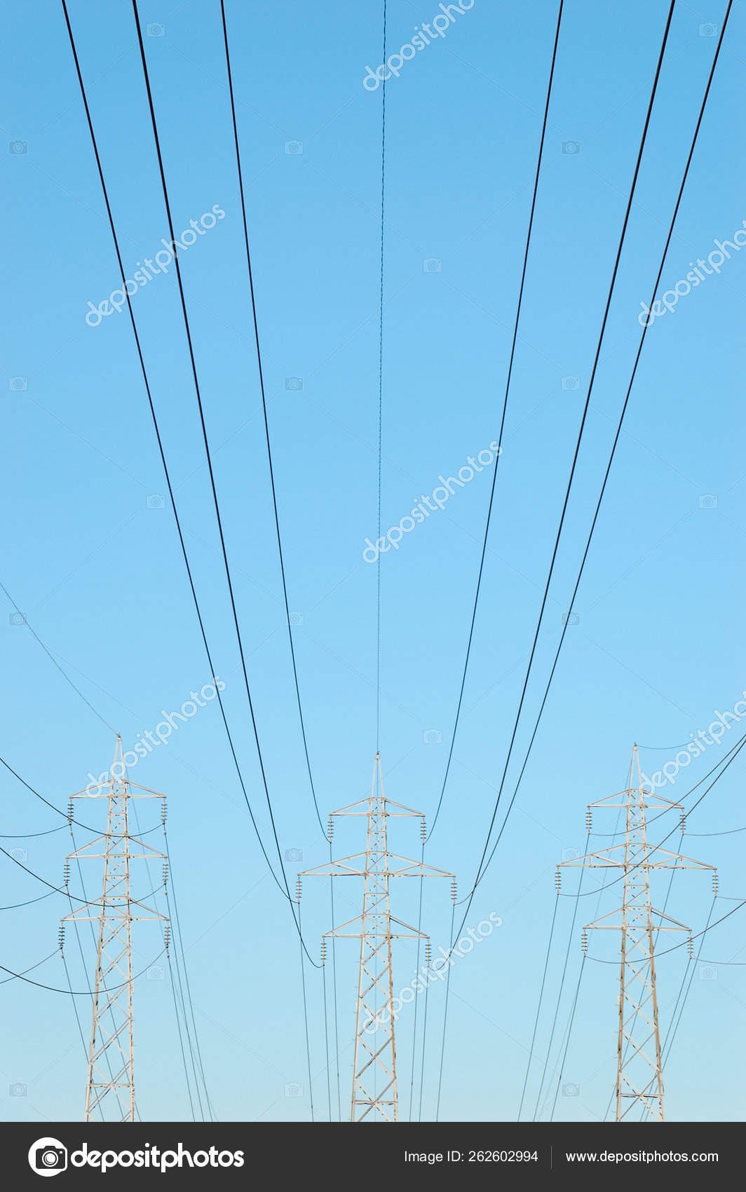 Three Power Masts Power Lines Stretching Them Stock Photo by ©YAYImages ...