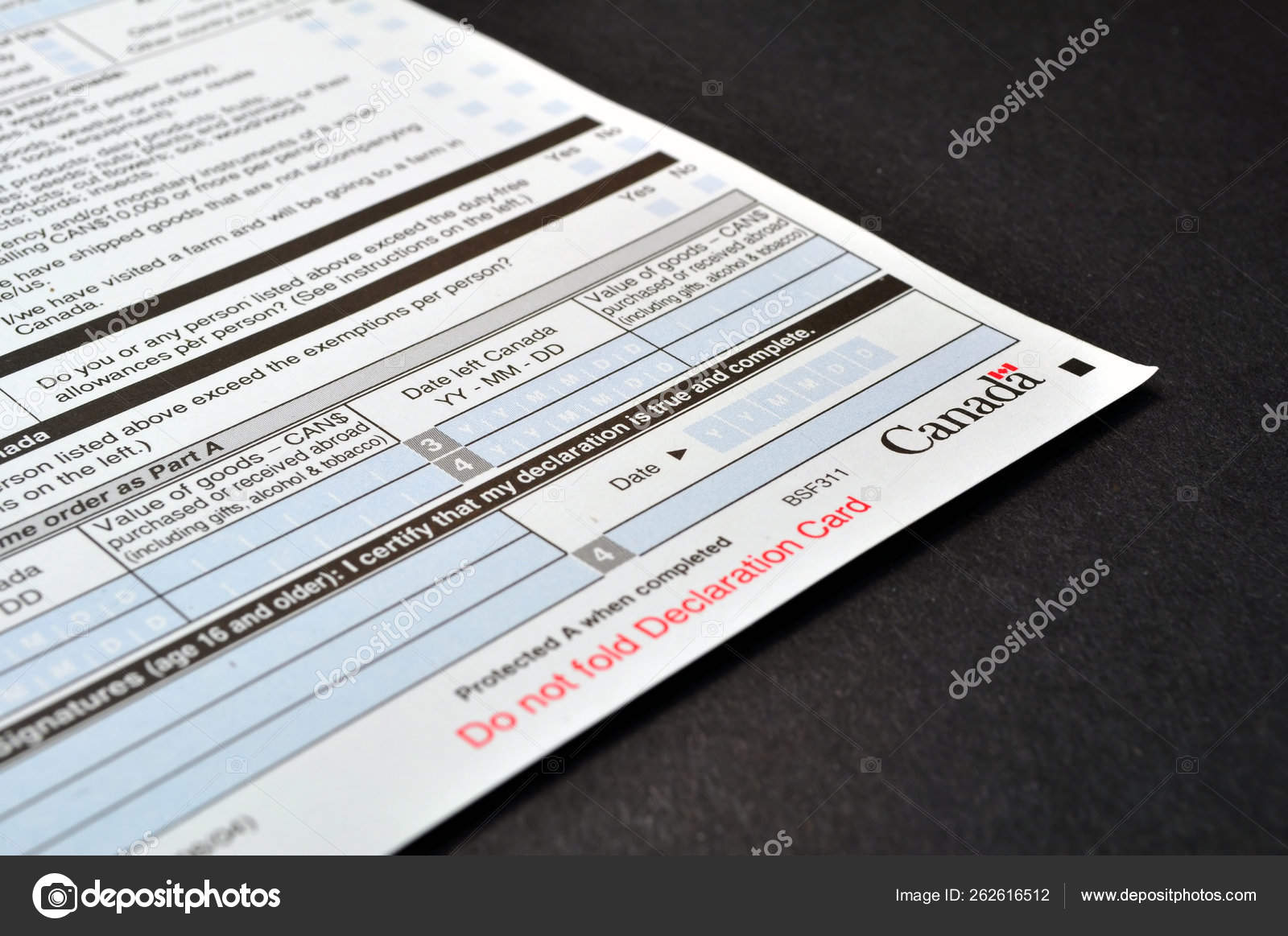 Canadian Customs Declaration Card Stock Photo by ©YAYImages 262616512 Canadian Customs Declaration Card Stock Photo by ©YAYImages 262616512