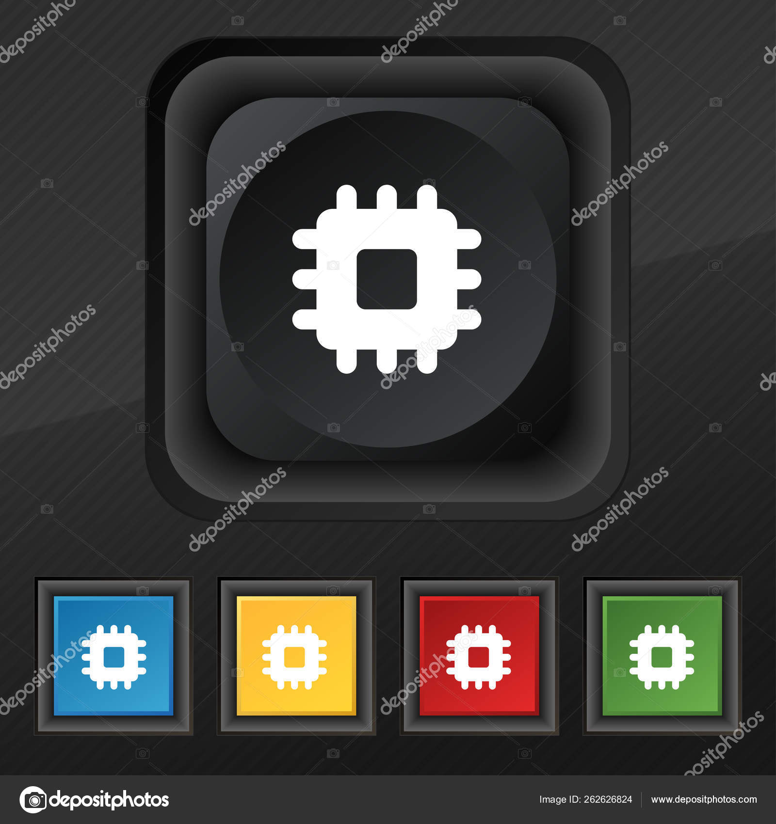 Central Processing Unit Icon Symbol Set Five Colorful Stylish Buttons ...
