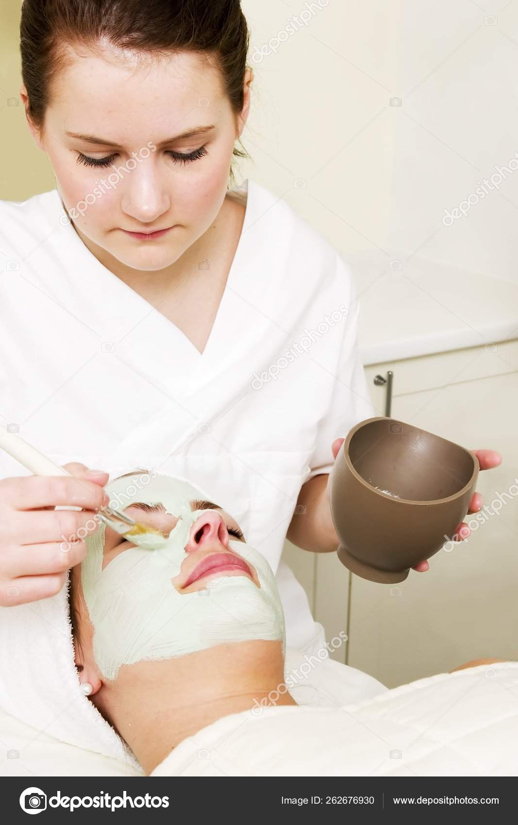Detail Image Green Apple Mask Being Applied Beauty Spa Stock Photo by ...
