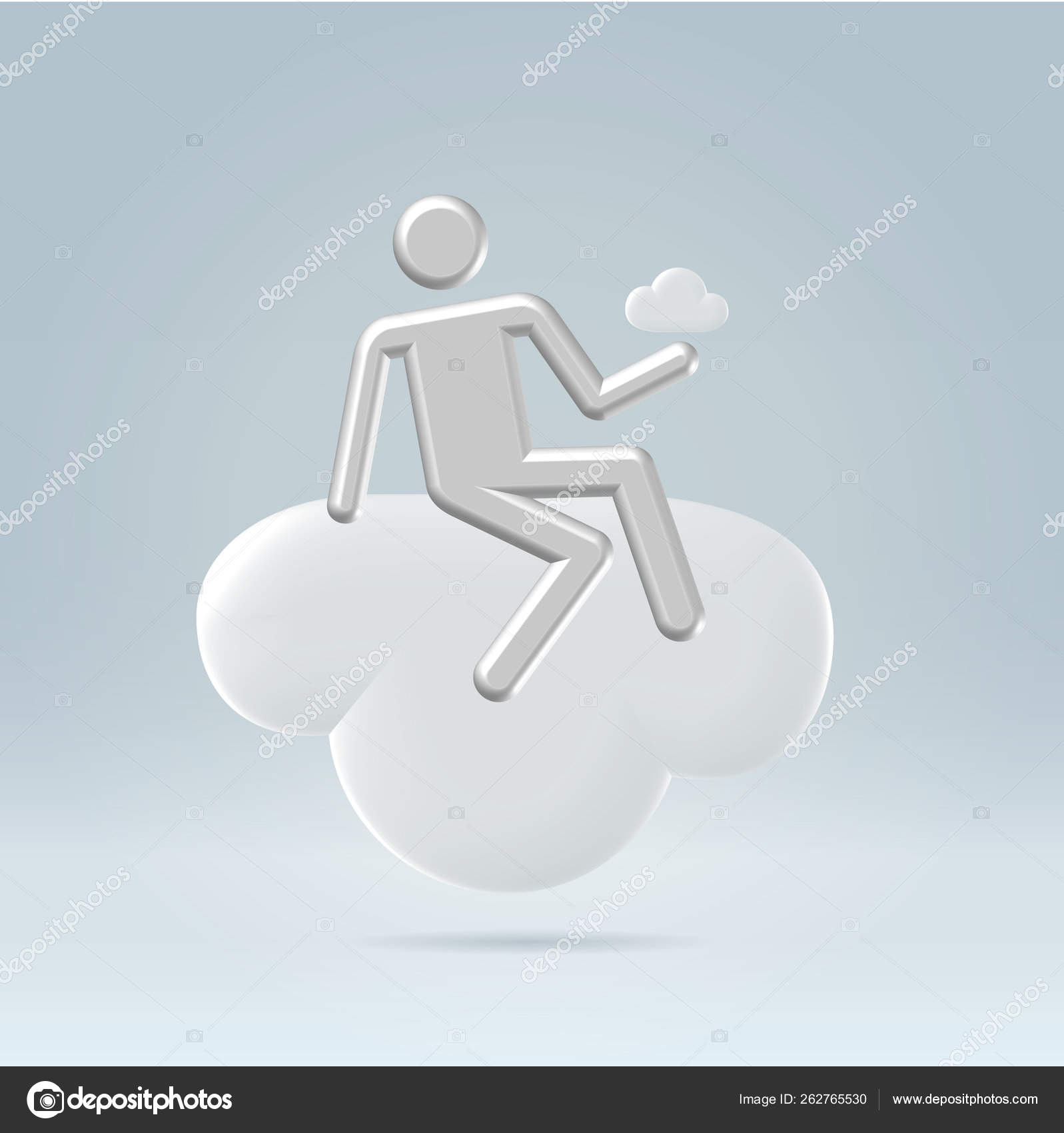 Silver Happy Stickman Sitting Cloud Holding Another One Stock Photo by ...