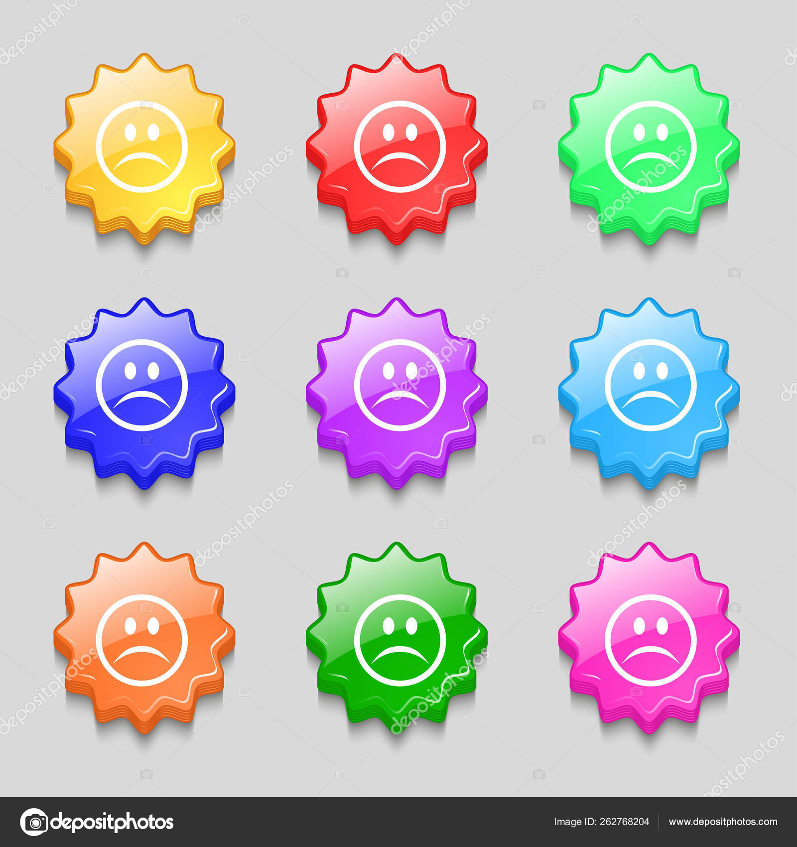 Sad Face Sadness Depression Icon Sign Symbol Nine Wavy Colourful Stock ...