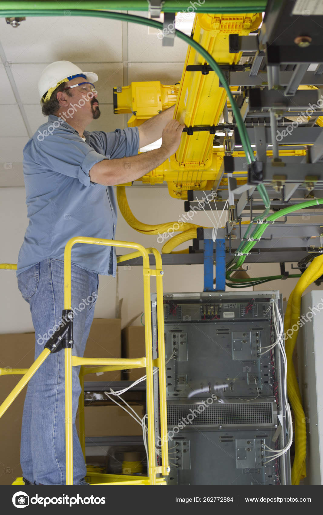 Telecommunication Worker Inspecting Fiberoptic Cables Fiberduct Osha ...