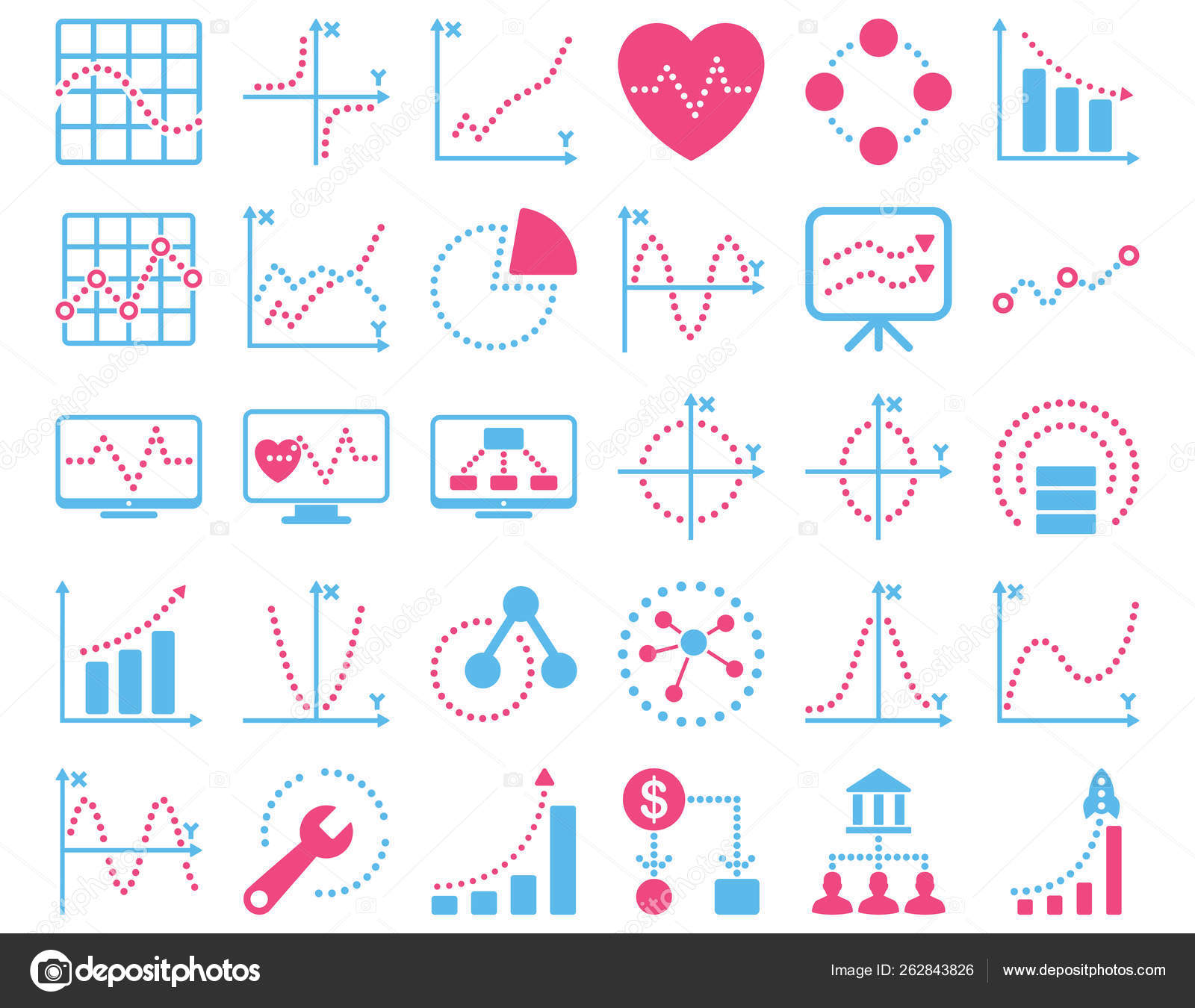 Dotted Charts Icons Flat Bicolor Icons Use Pink Blue Colors Stock Photo ...