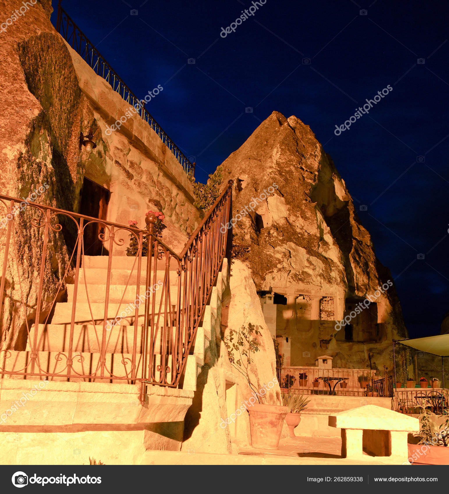 Steps Hand Rail Cave House Goreme Square Format Night Scene — Stock ...