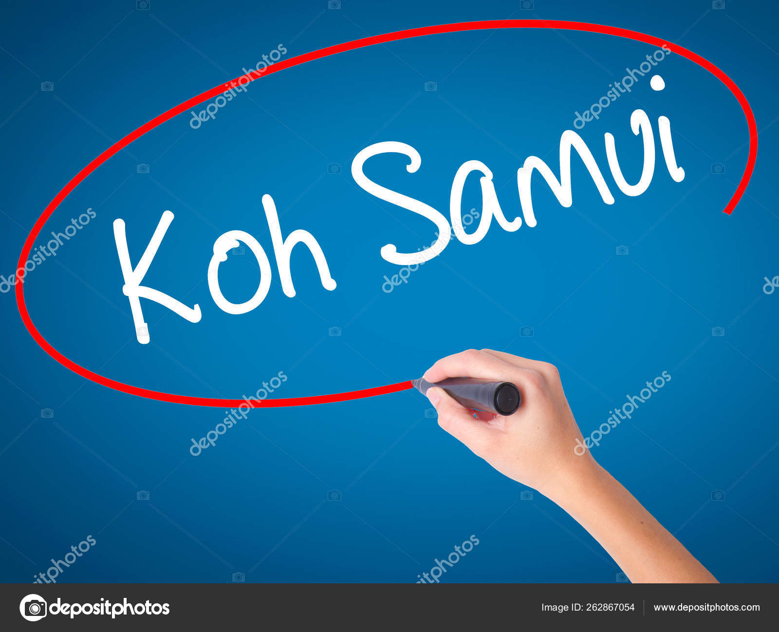 Women Hand Writing Koh Samui Black Marker Visual Screen Isolated ...