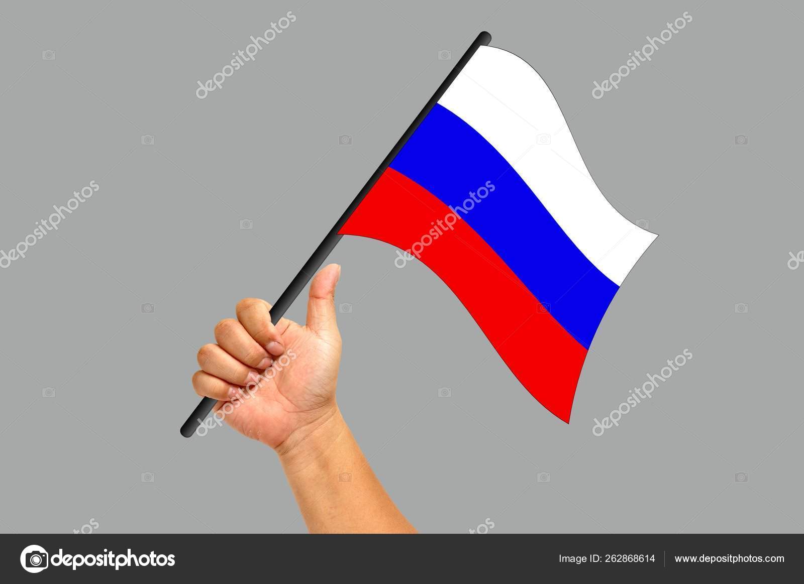 Hand Holding Russia Flag Isolated White Background — Stock Photo ...