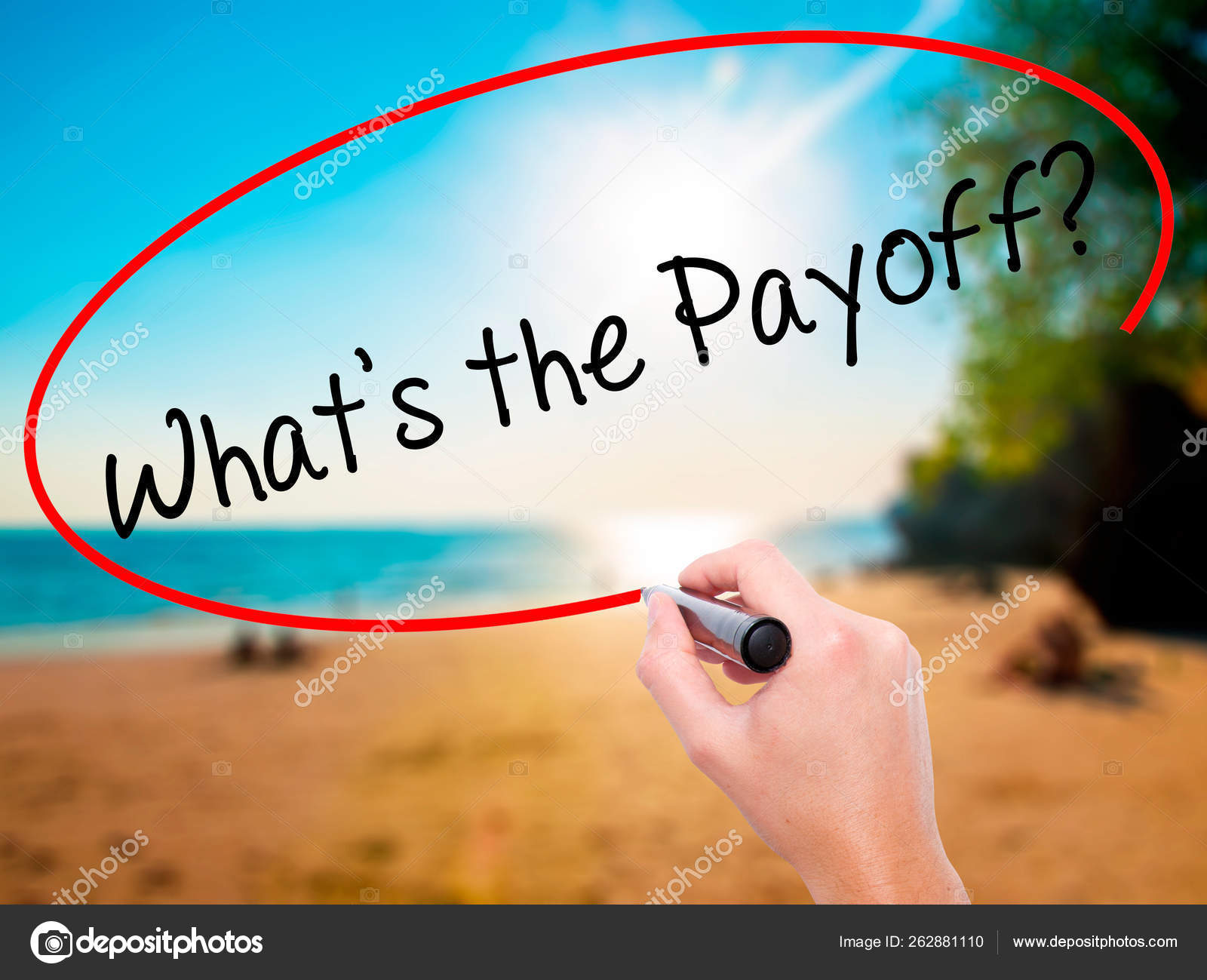 Man Hand Writing What's Payoff Black Marker Visual Screen Isolated ...