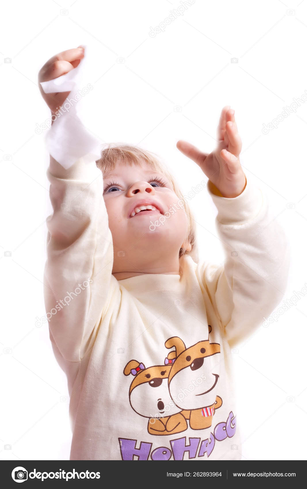 Little Girl Pulls Arms White Background Stock Photo by ©YAYImages 262893964