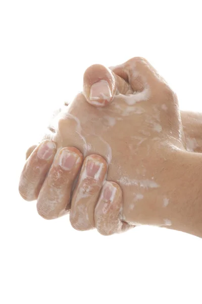 Closeup Man's Hand Washing Cleaning Hands White Background Stock Photo ...