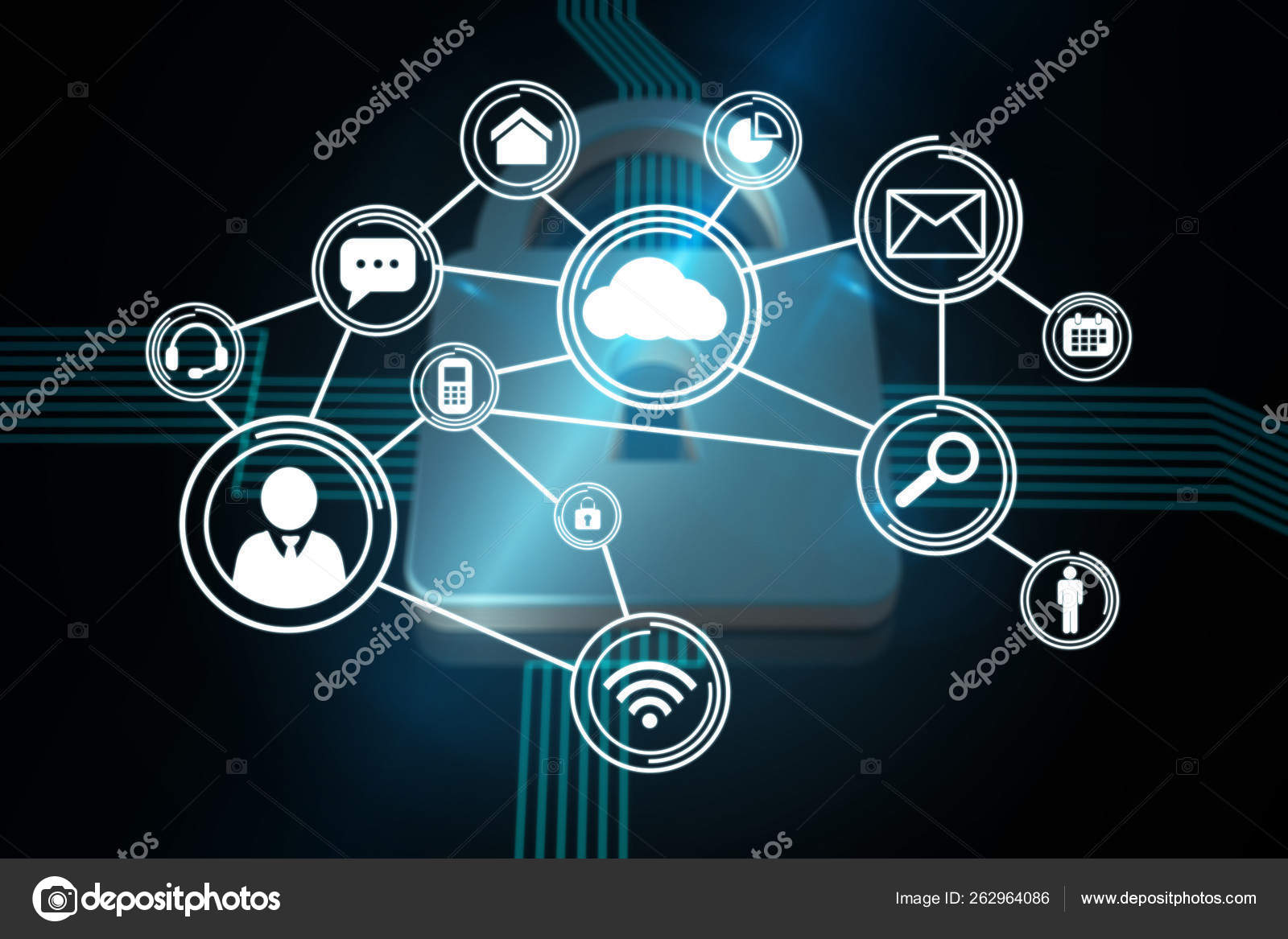 Technology Interface Shiny Lock Black Background — Stock Photo ...