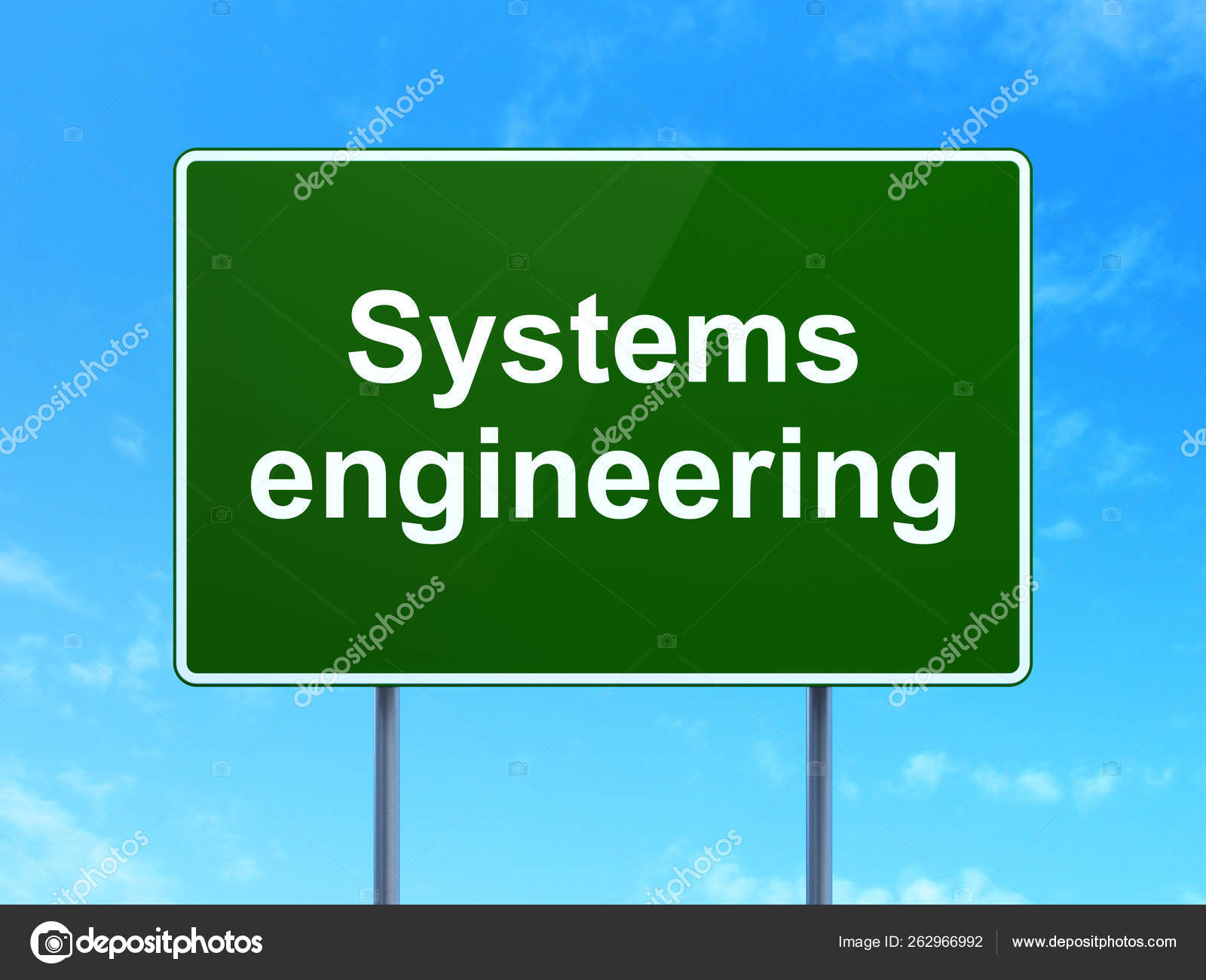 Science Concept Systems Engineering Green Road Highway Sign Clear Blue ...