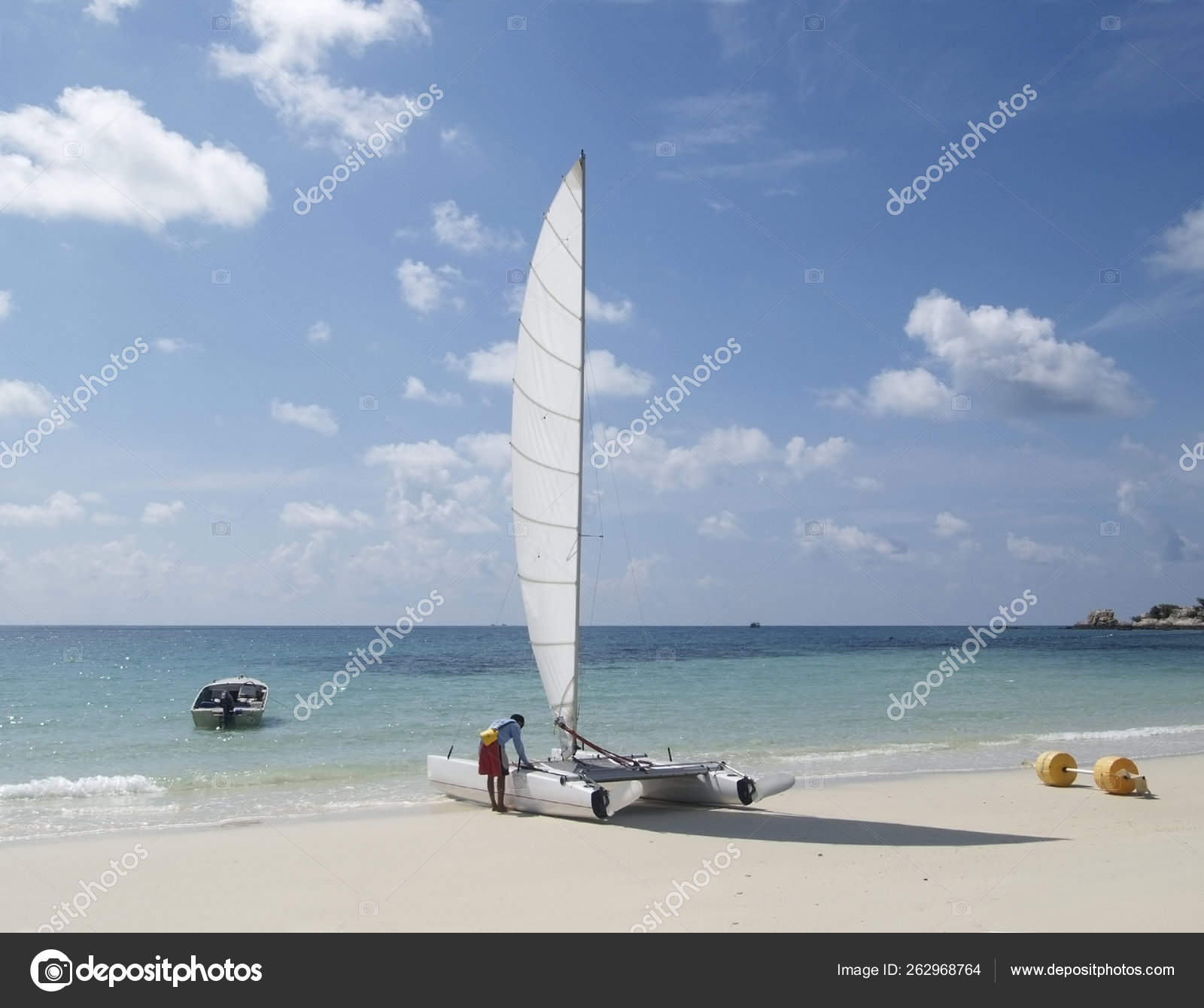 Teenage Boy Preparing Catamaran Sailing Beach Koh Samet Rayong Province ...