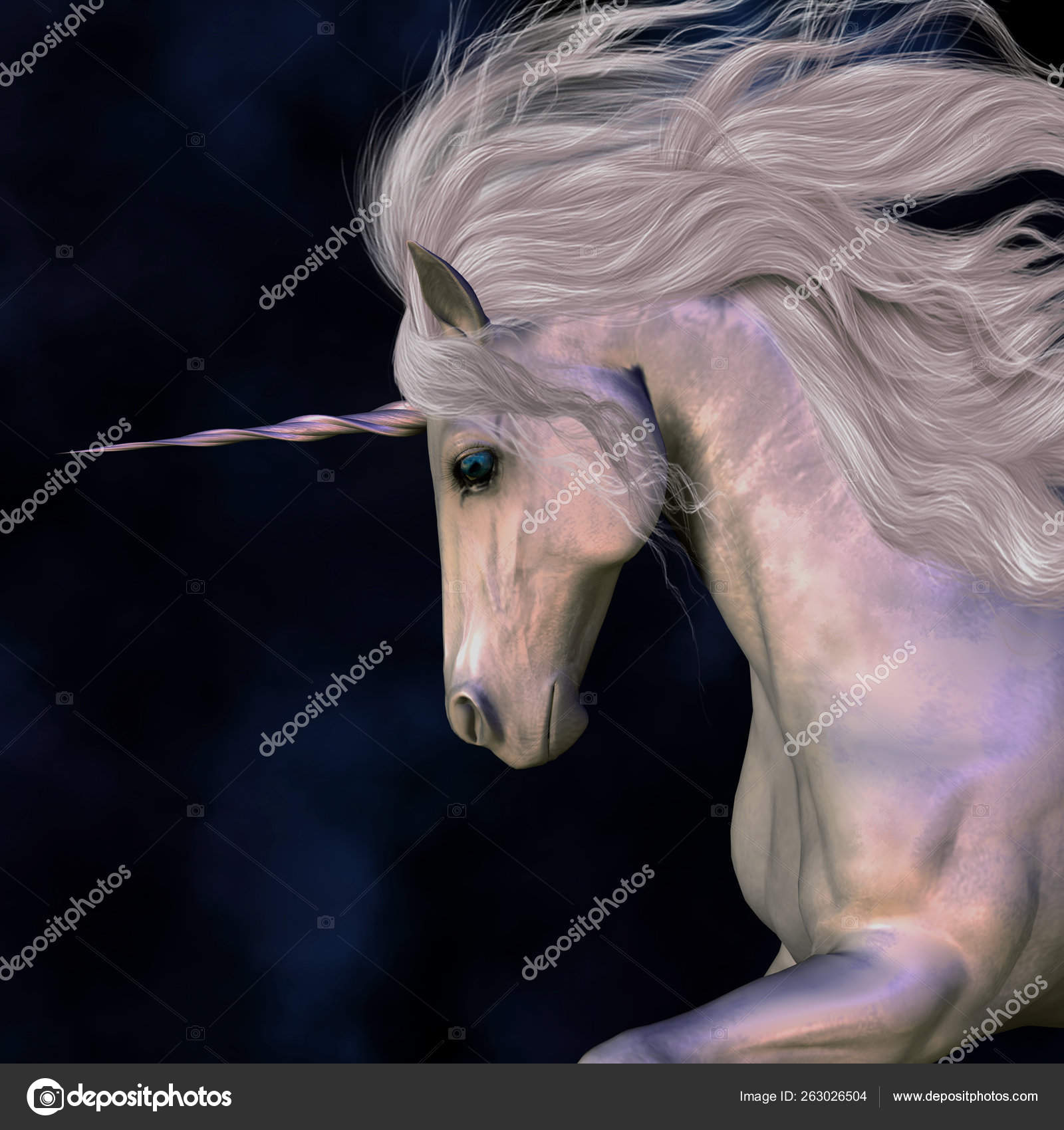 White Buck Unicorn's Horn Has Beautiful Pink Glow Stock Photo by ...