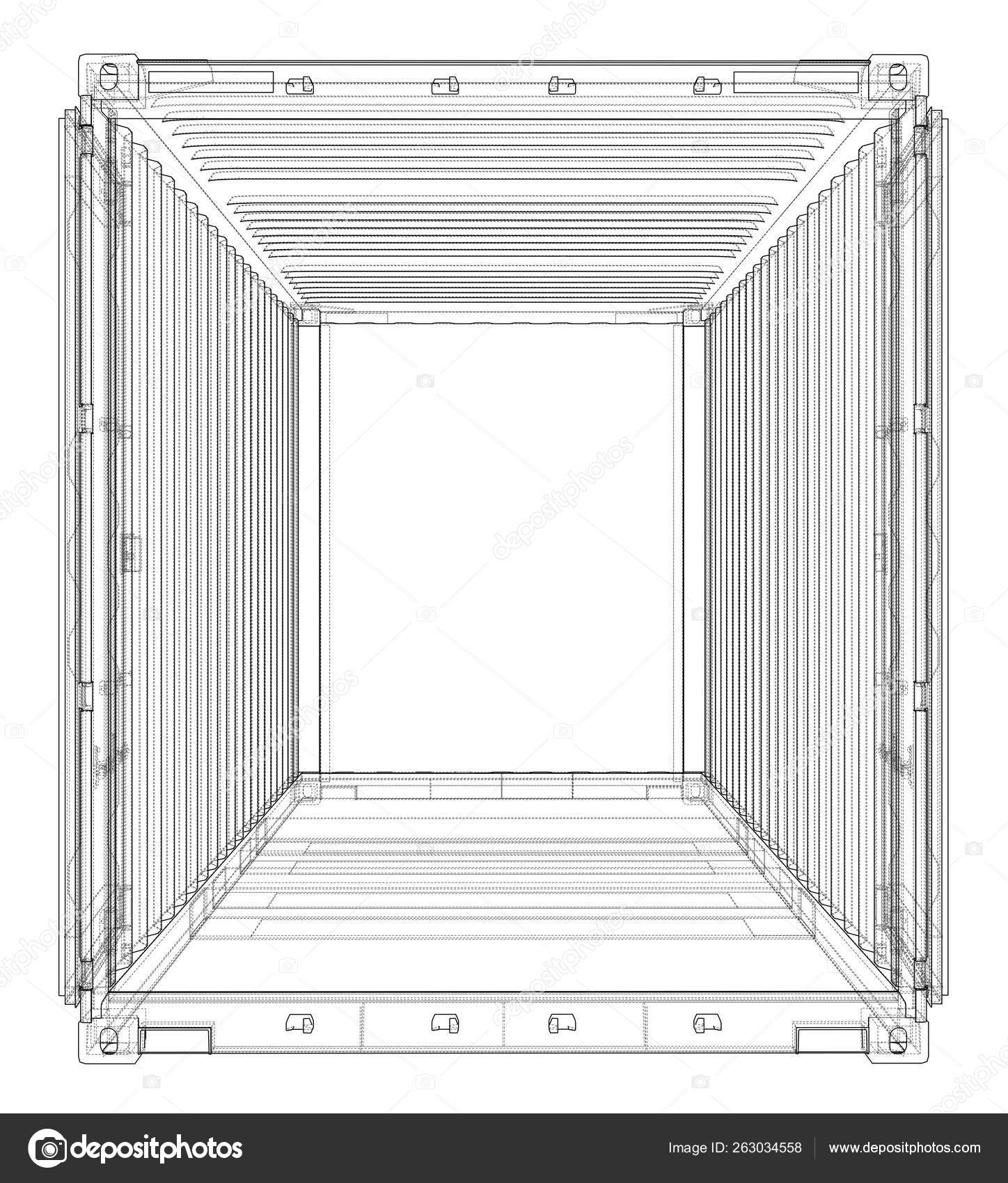 Cargo Container Blueprint Wire Frame Style Illustration Stock Photo by ...