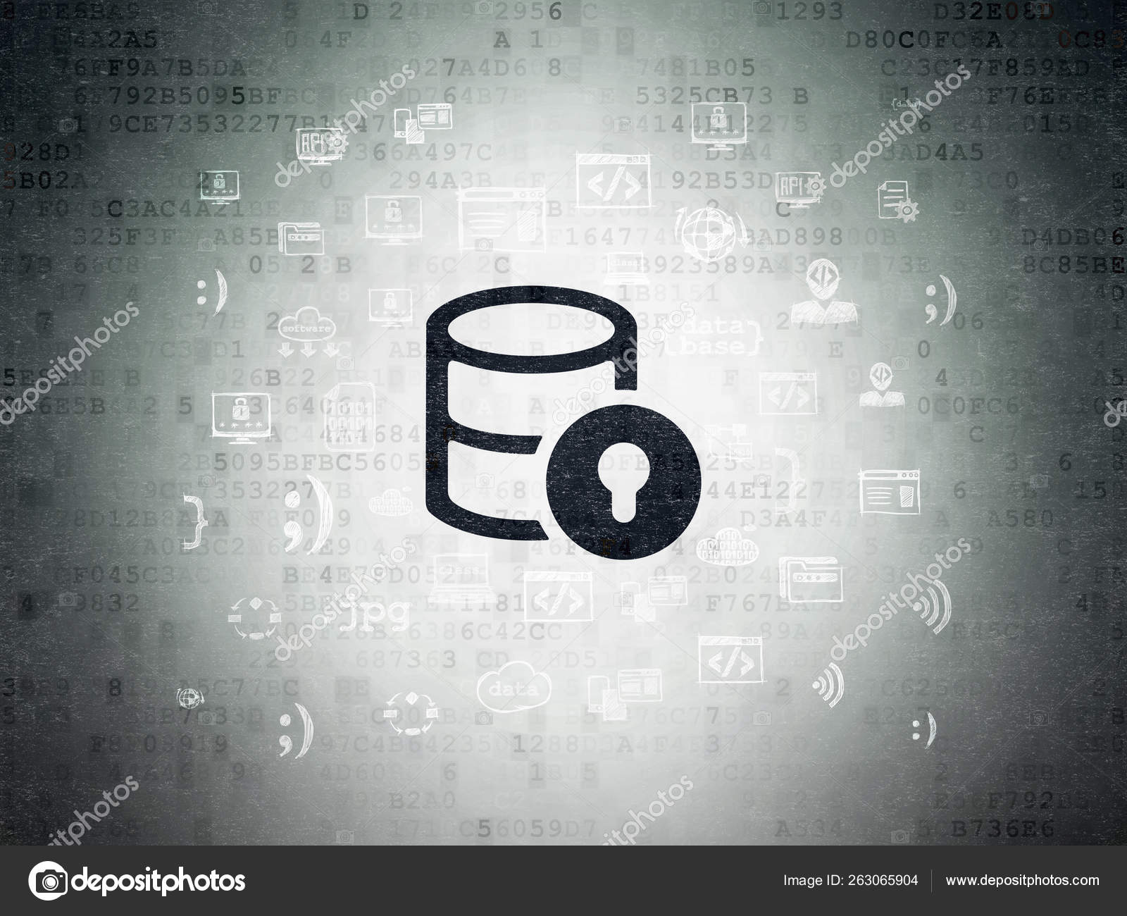 Database Concept Painted Black Database Lock Icon Digital Data Paper ...