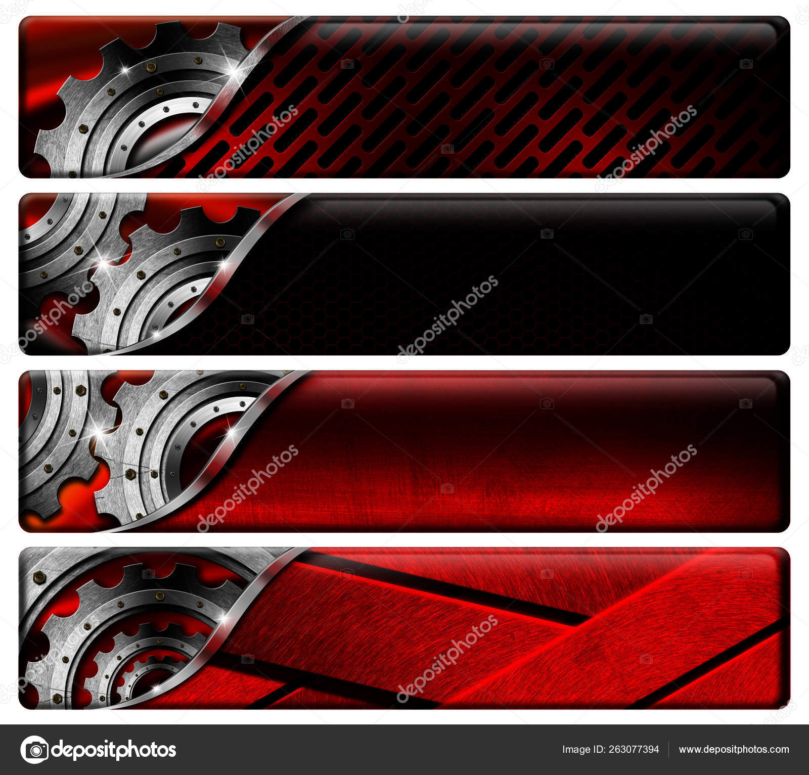 Set Red Metal Industrial Banners Headers Clipping Path Stock Photo by ...
