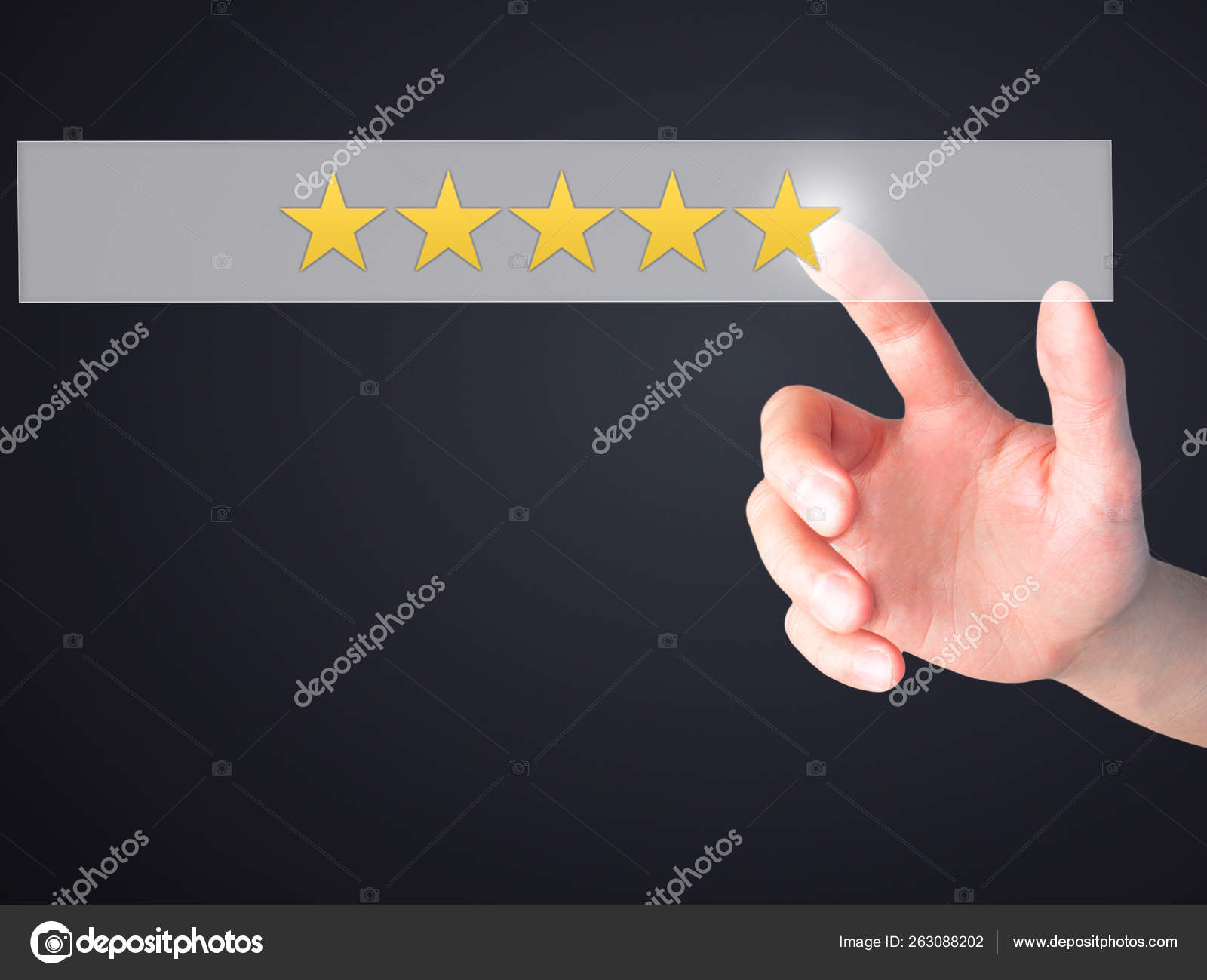 Five Star Rating Hand Pressing Button Blurred Background Concept ...