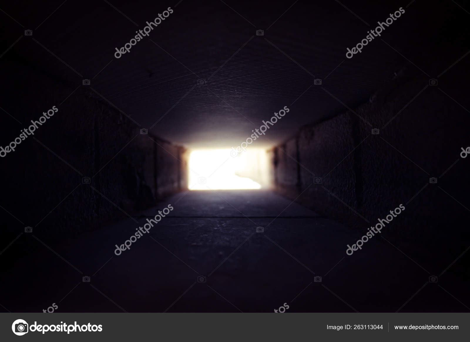 Dark Square Tunnel Made Concrete End Very Bright Light Stock Photo by ...