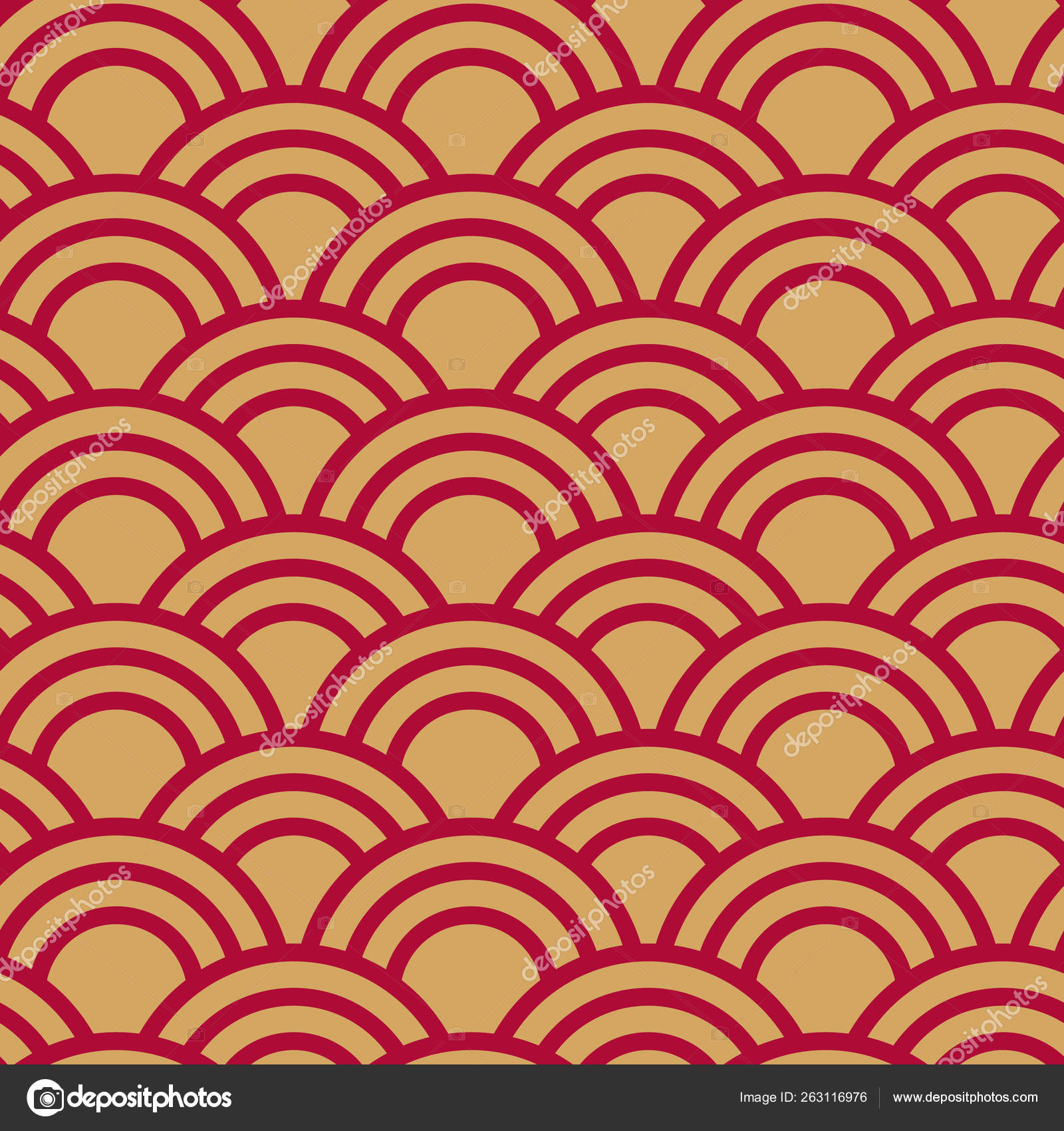 Traditional Japanese Seamless Wave Pattern Red Gold Good Textile Cover ...