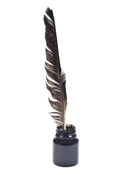 Feather quill pen and glass inkwell — Stock Photo © billiondigital ...