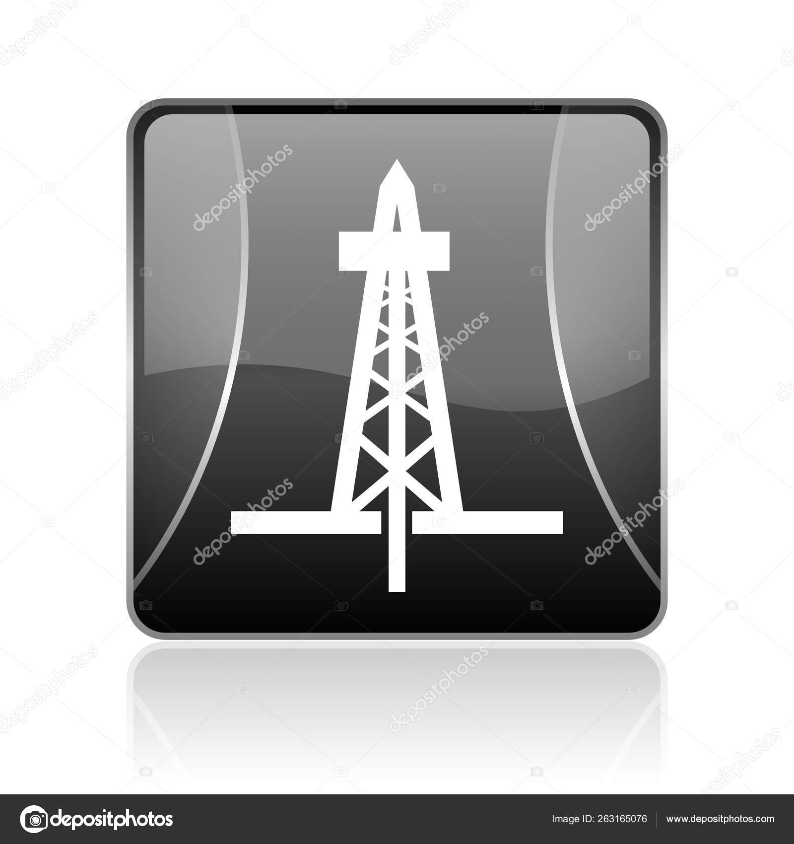 Black Modern Square Web Glossy Icon White Background Reflaction Stock ...