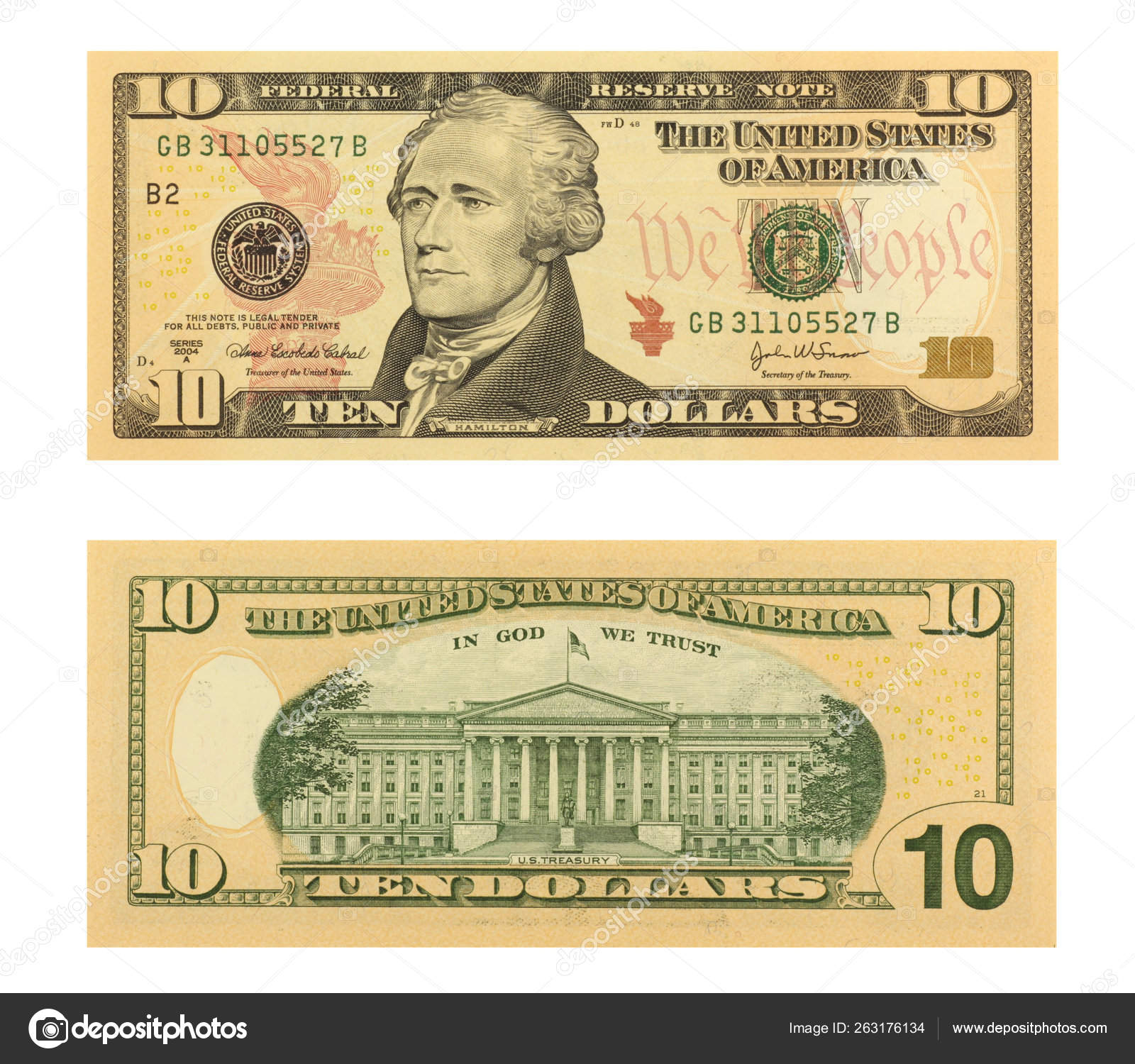 Parte Posterior Del Billete De 10 Dólares