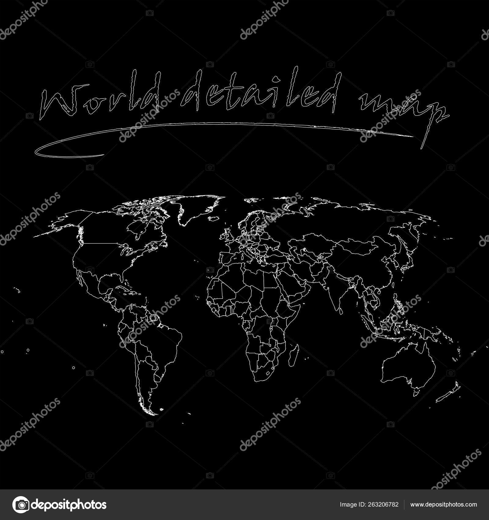 Detailed World Map Black Background Abstract Vector Art Illustration ...
