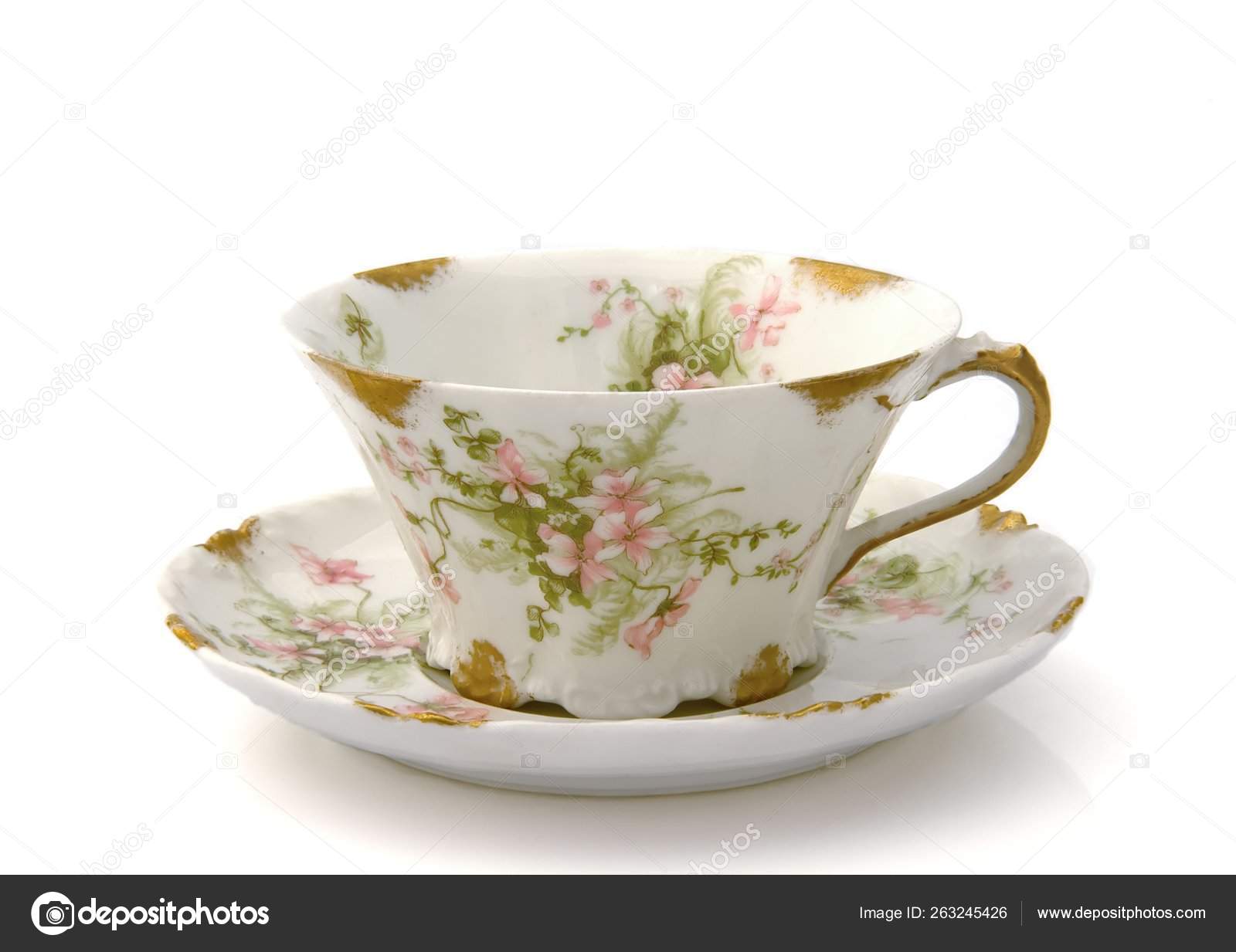 Antique Teacup Saucer Floral Pattern Isolated White Stock Photo by ...