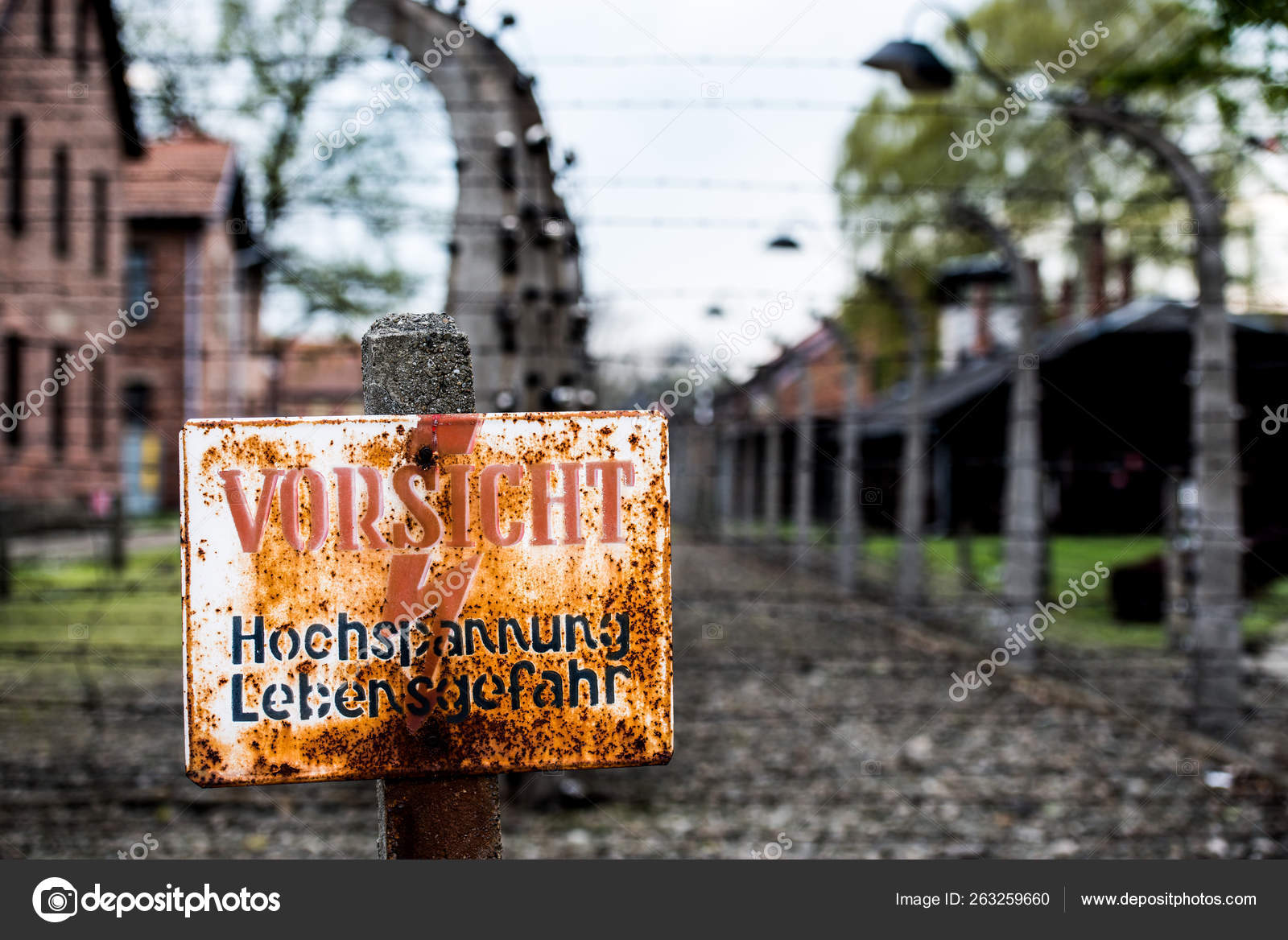 Warning Sign Former Concentration Extermination Camp Auschwitz Birkenau ...