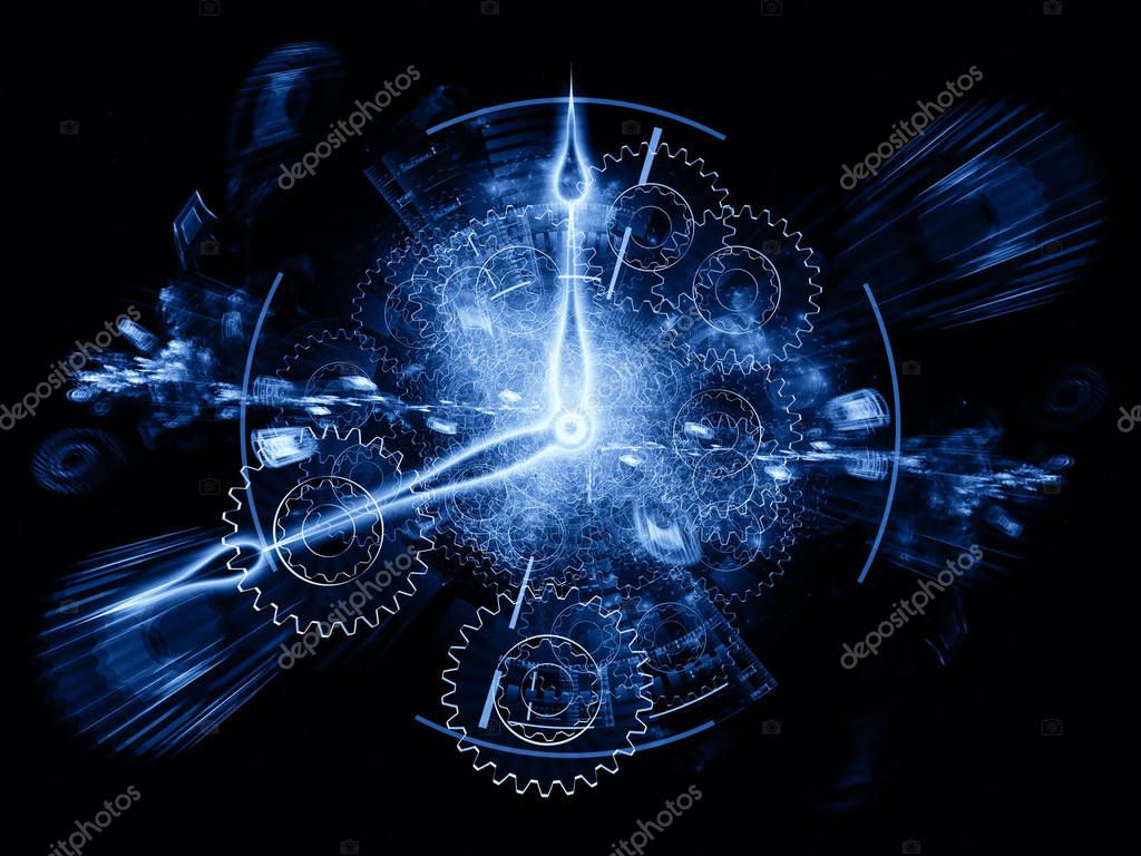 Interacción de manecillas de reloj, engranajes, luces y elementos ...