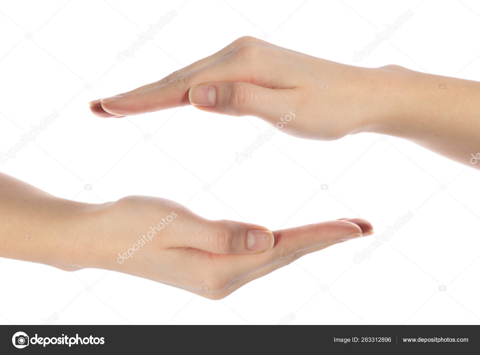 Two Neat Human Hands Building Protecting Hull All Isolated White Stock ...