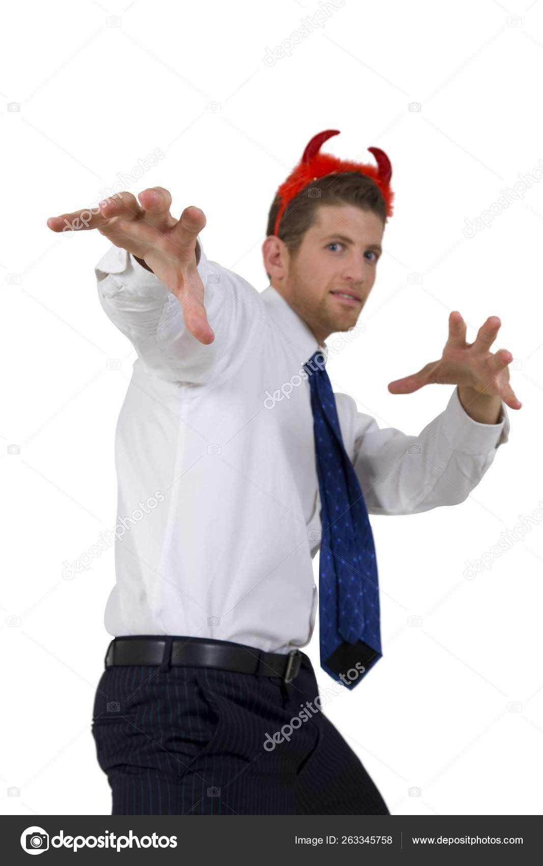 Horror Man Devil Horns White Background — Stock Photo © YAYImages ...