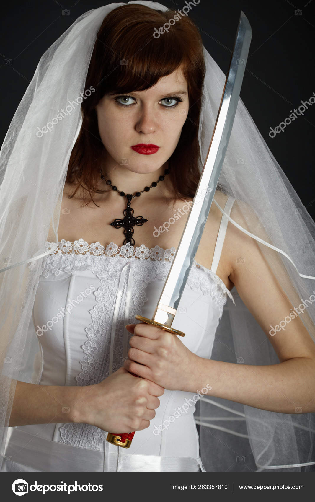 Young Bride Armed Eastern Sword Dark Background – Stock Editorial Photo ...