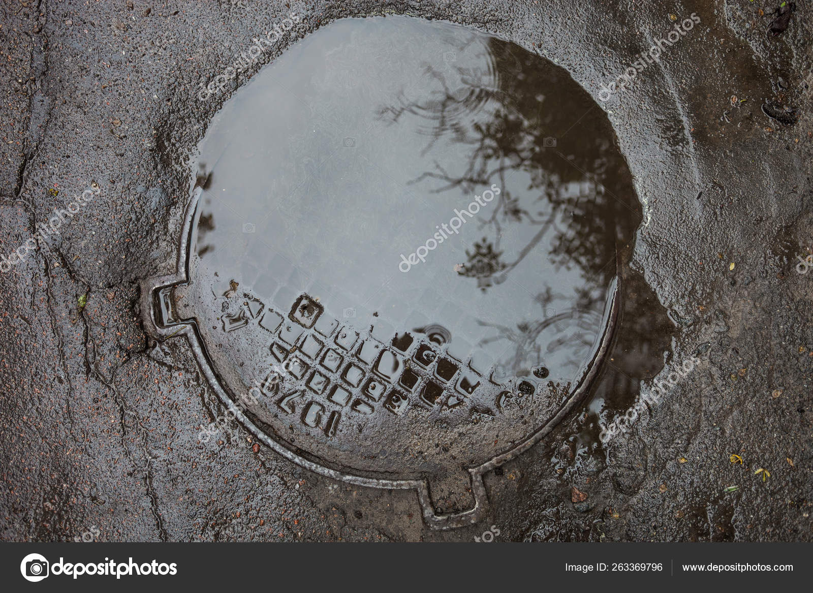 Puddle Metal Manhole Asphalt Surface Stock Photo by ©YAYImages 263369796